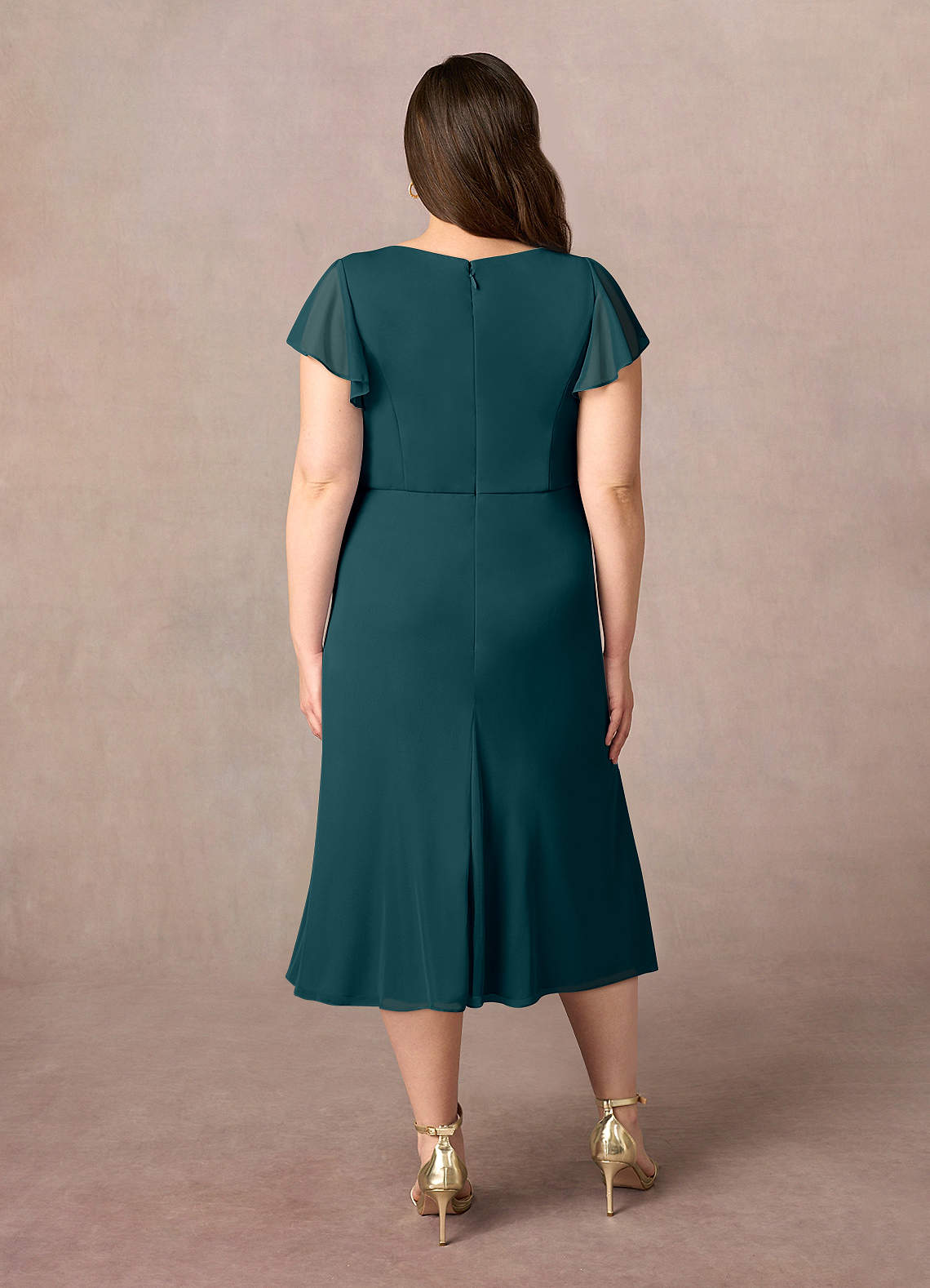 Azazie Vera Pine A-Line V-Neck Pleated Mesh Dress | Azazie