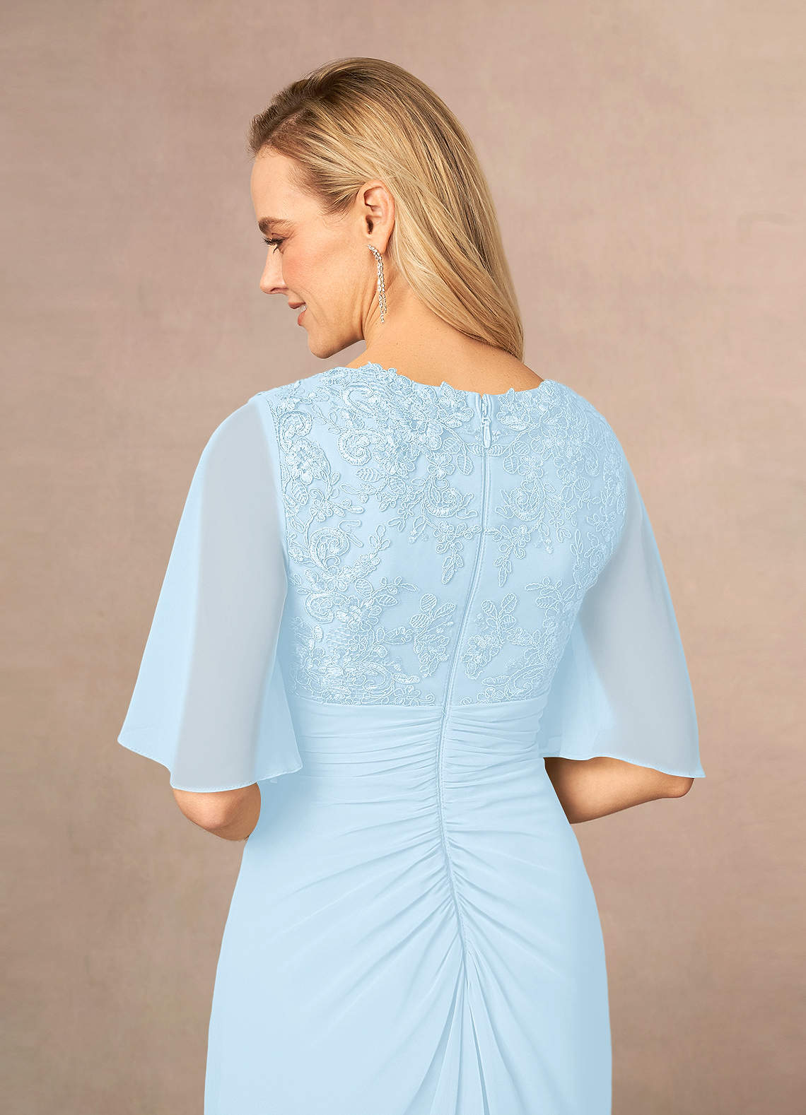 Sky Blue Azazie Carson Sky Blue A-Line V-Neck Lace Chiffon Dress | Azazie