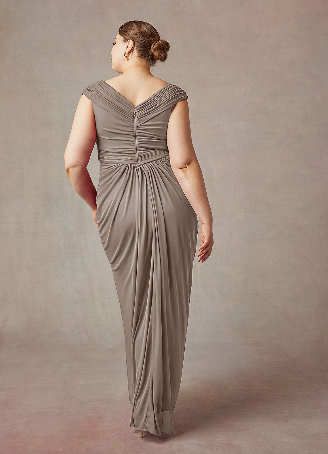 Taupe Azazie Lisolette Sheath Pleated Mesh Floor-Length Dress | Azazie