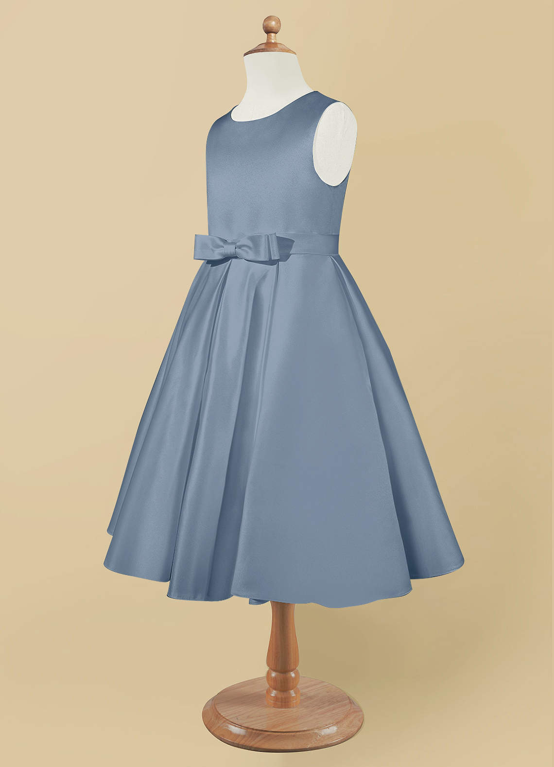 Dusty Blue Azazie Coco A-Line Bow Matte Satin Knee-Length Dress | Azazie