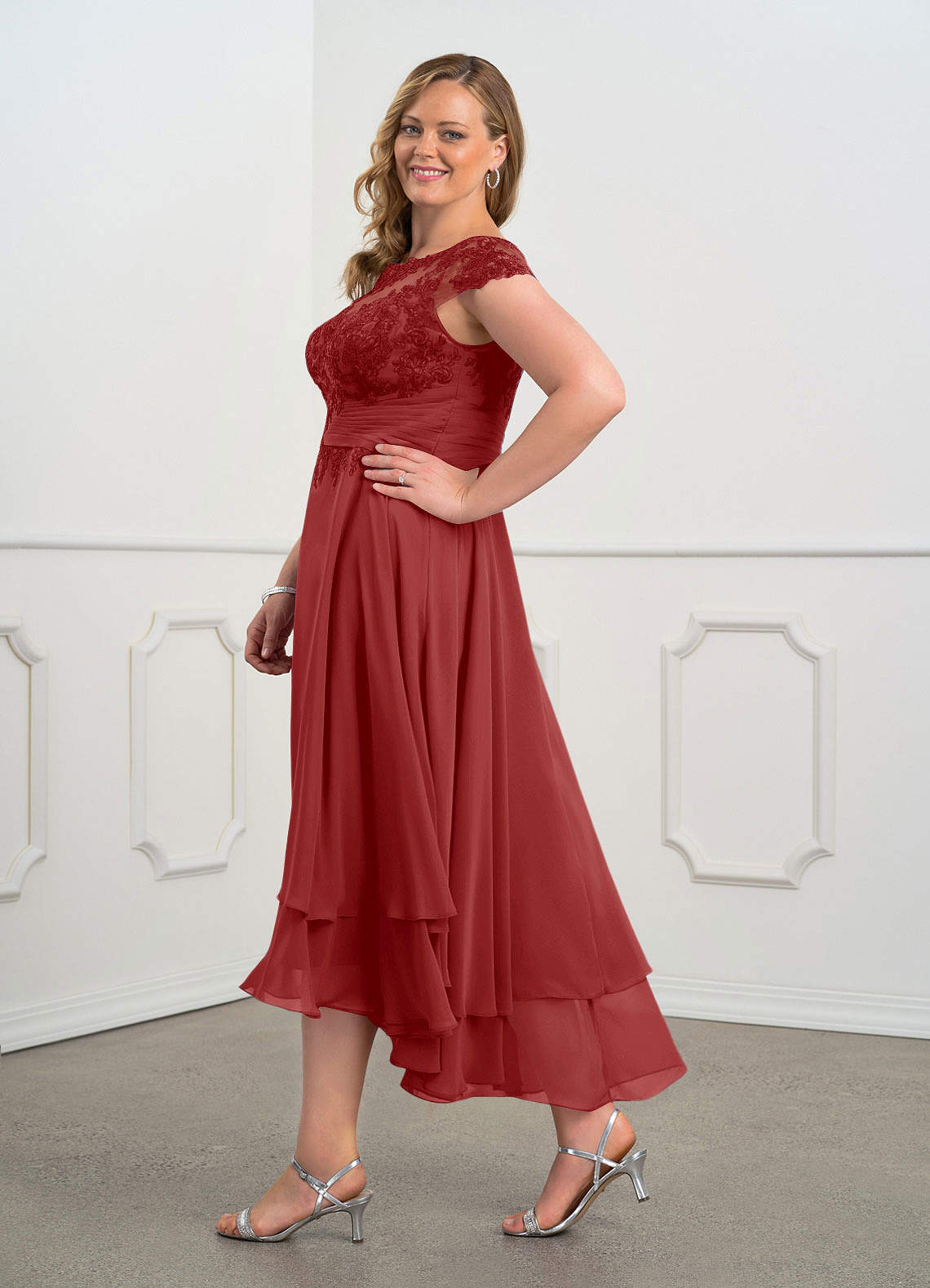 Azazie Shonda Rust Lace Chiffon Dress | Azazie