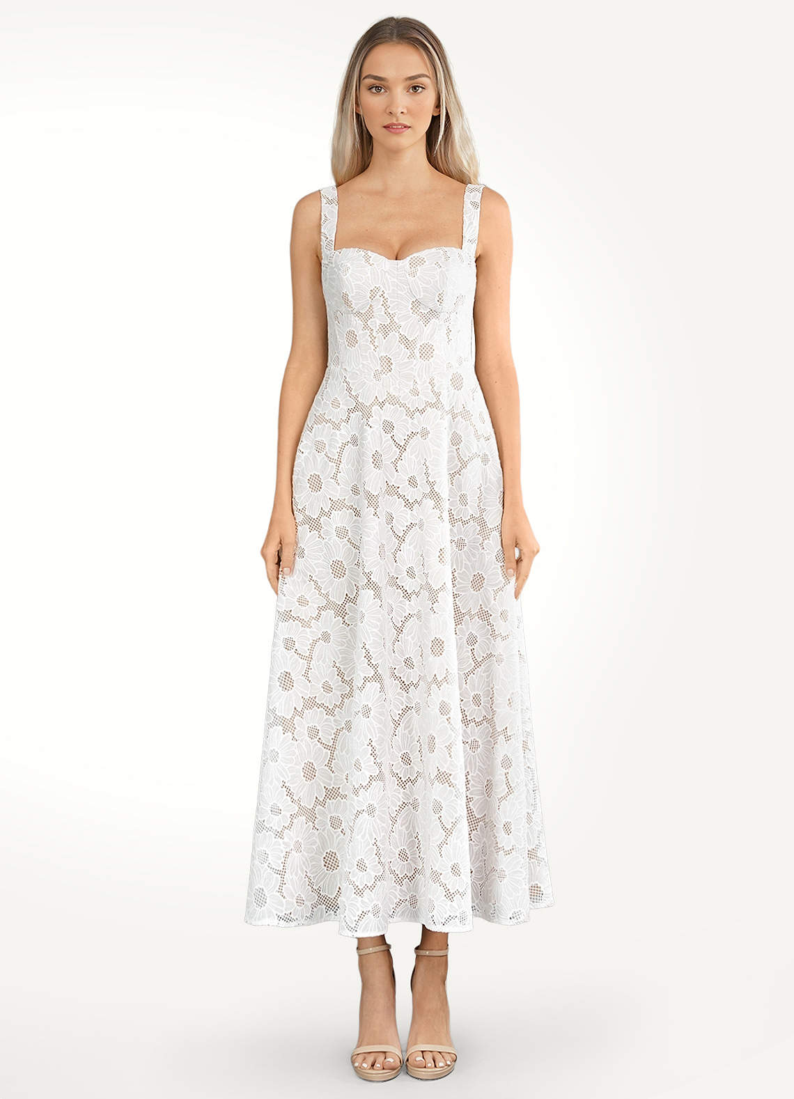 Charlotte White Lace Midi Dress | Azazie