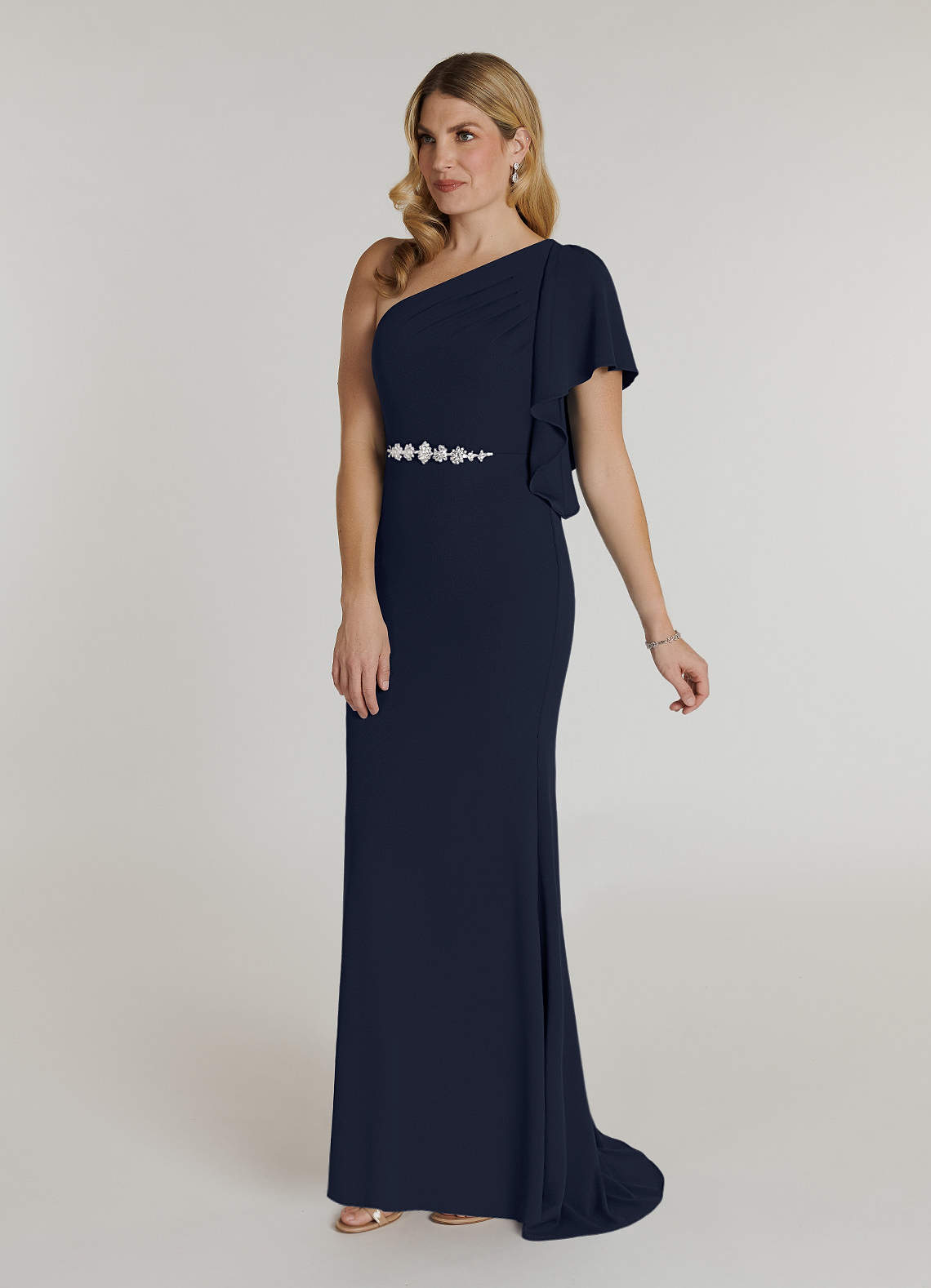 Dark Navy Azazie Pia Mermaid Pleated Stretch Crepe Sweep train Dress ...