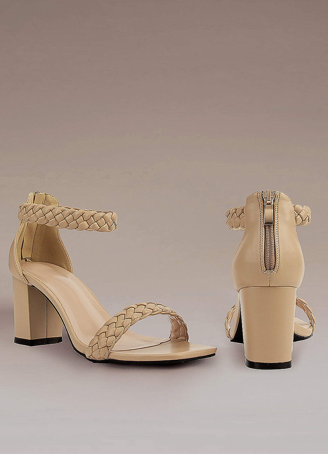 Apricot Woven Zipper Block Heels | Azazie