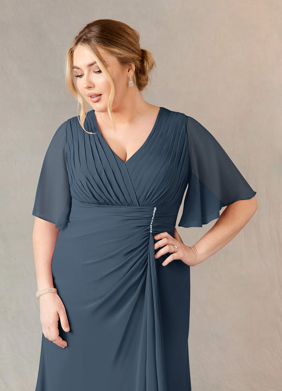 Azazie Carson Neptune A Line V Neck Lace Chiffon Dress Mother Of The