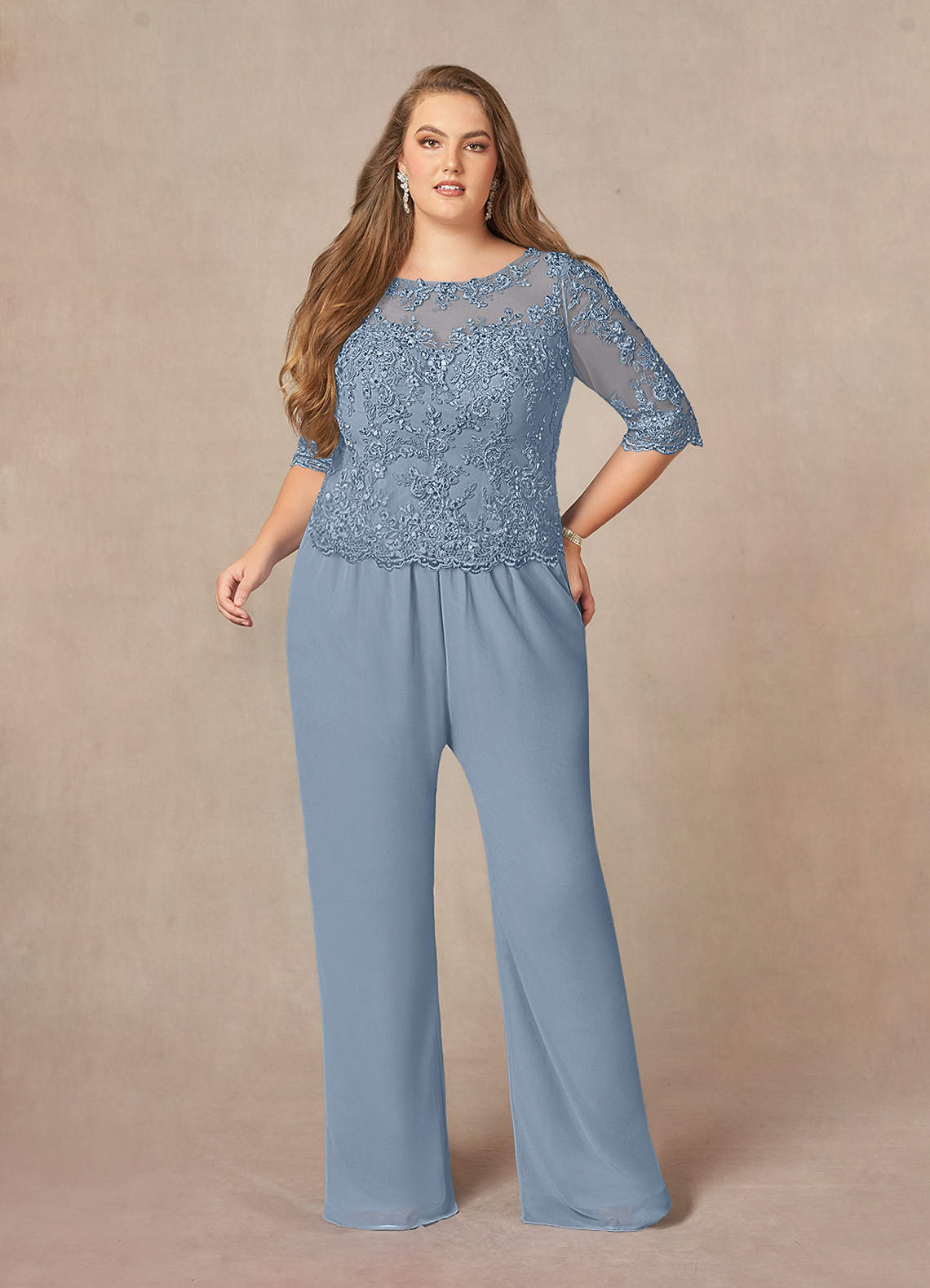 Azazie Florida Dusty Blue Jumpsuit Pantsuit Sequins Chiffon Dress