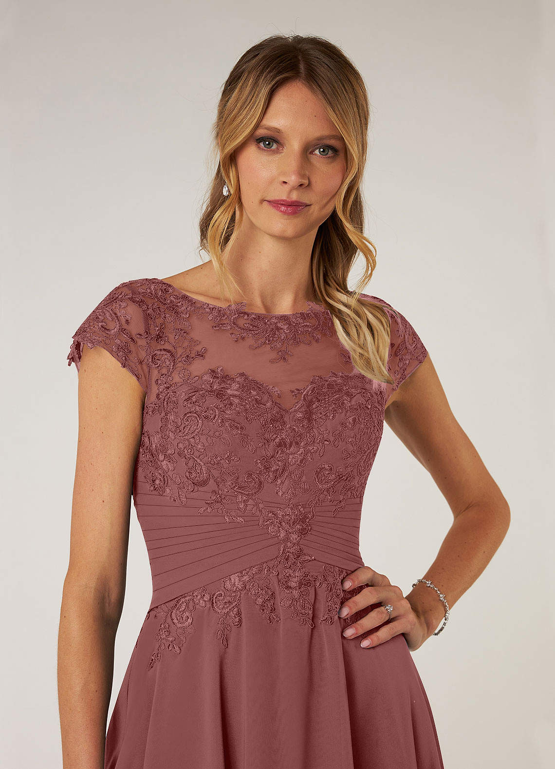 Azazie Shonda Desert Rose Lace Chiffon Dress | Azazie CA