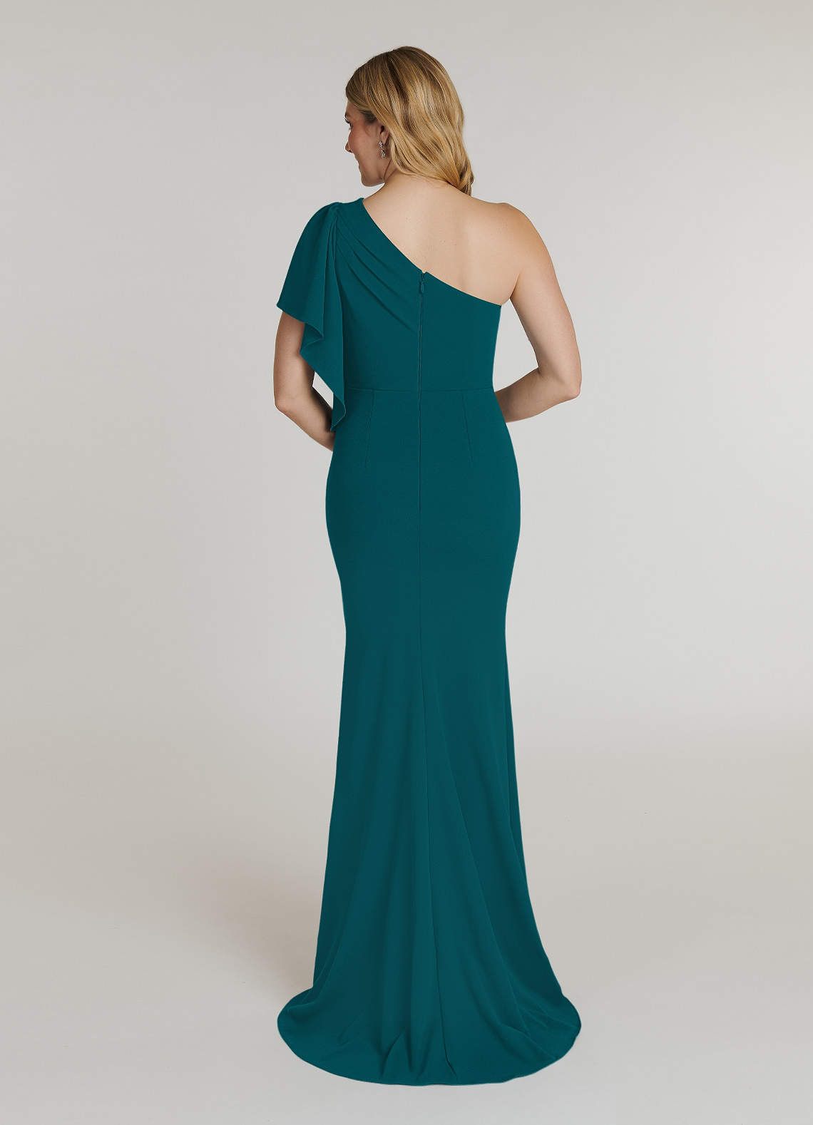 Peacock Azazie Pia Mermaid Pleated Stretch Crepe Sweep train Dress | Azazie