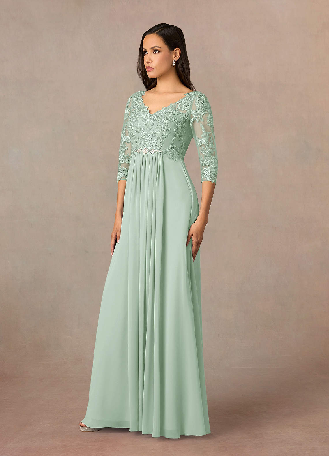 Azazie Hayek Agave A-Line V-Neck Lace Chiffon Dress | Azazie