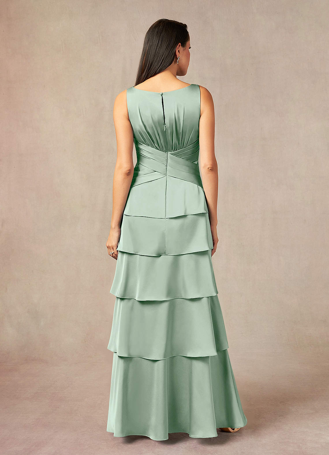 Azazie Viola Agave A-Line Pleated Stretch Satin Dress | Azazie