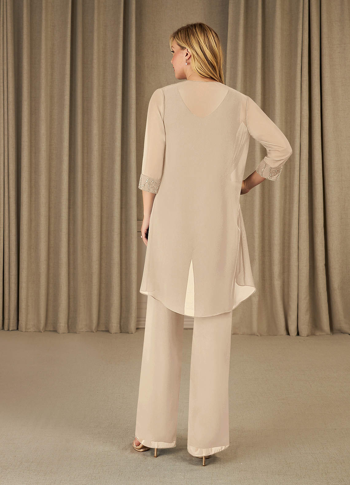 Azazie Maura Champagne Jumpsuit/Pantsuit Sequins Chiffon Dress | Azazie
