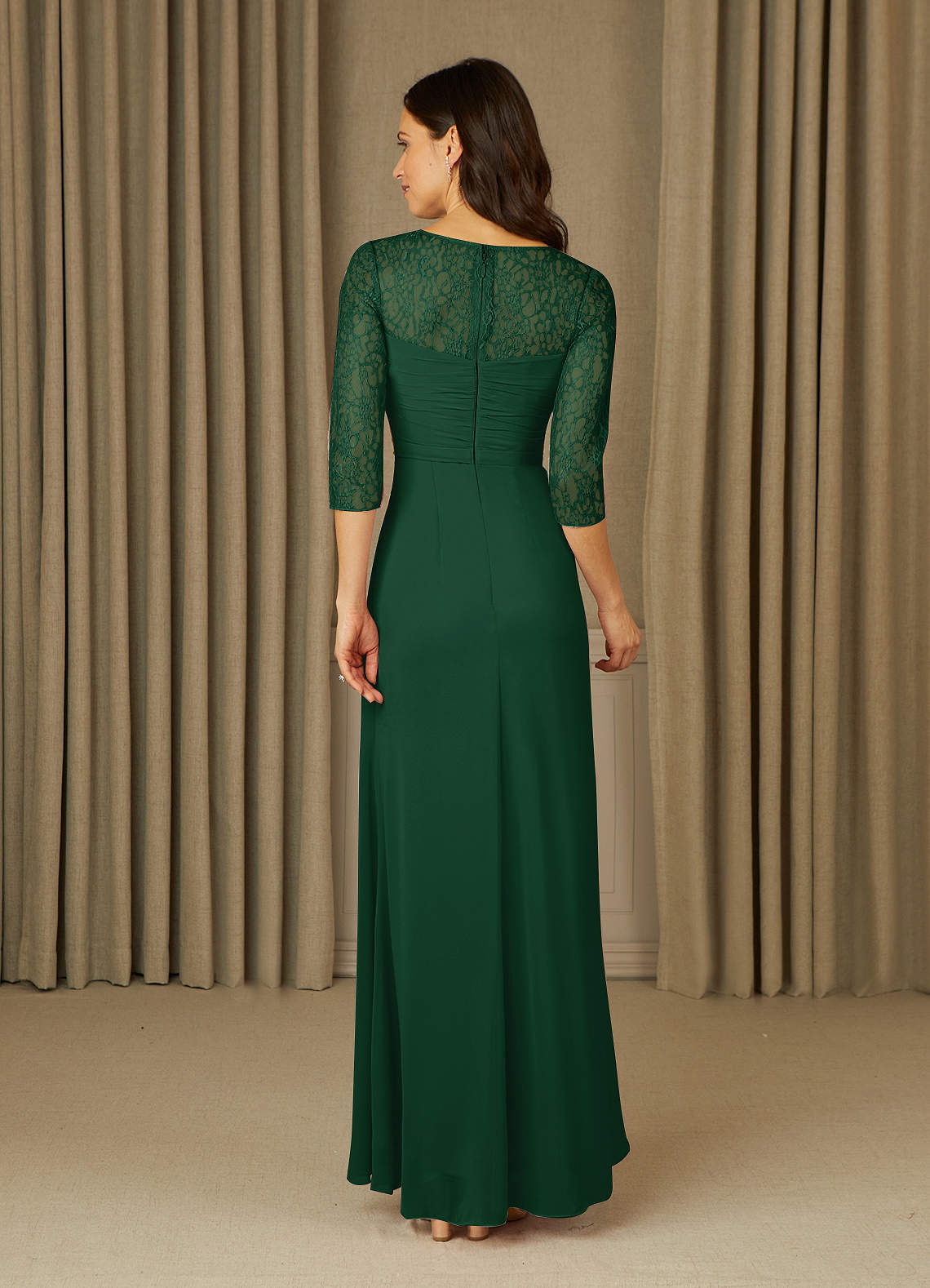 Dark Green Azazie Zolla A-Line Lace Chiffon Floor-Length Dress | Azazie