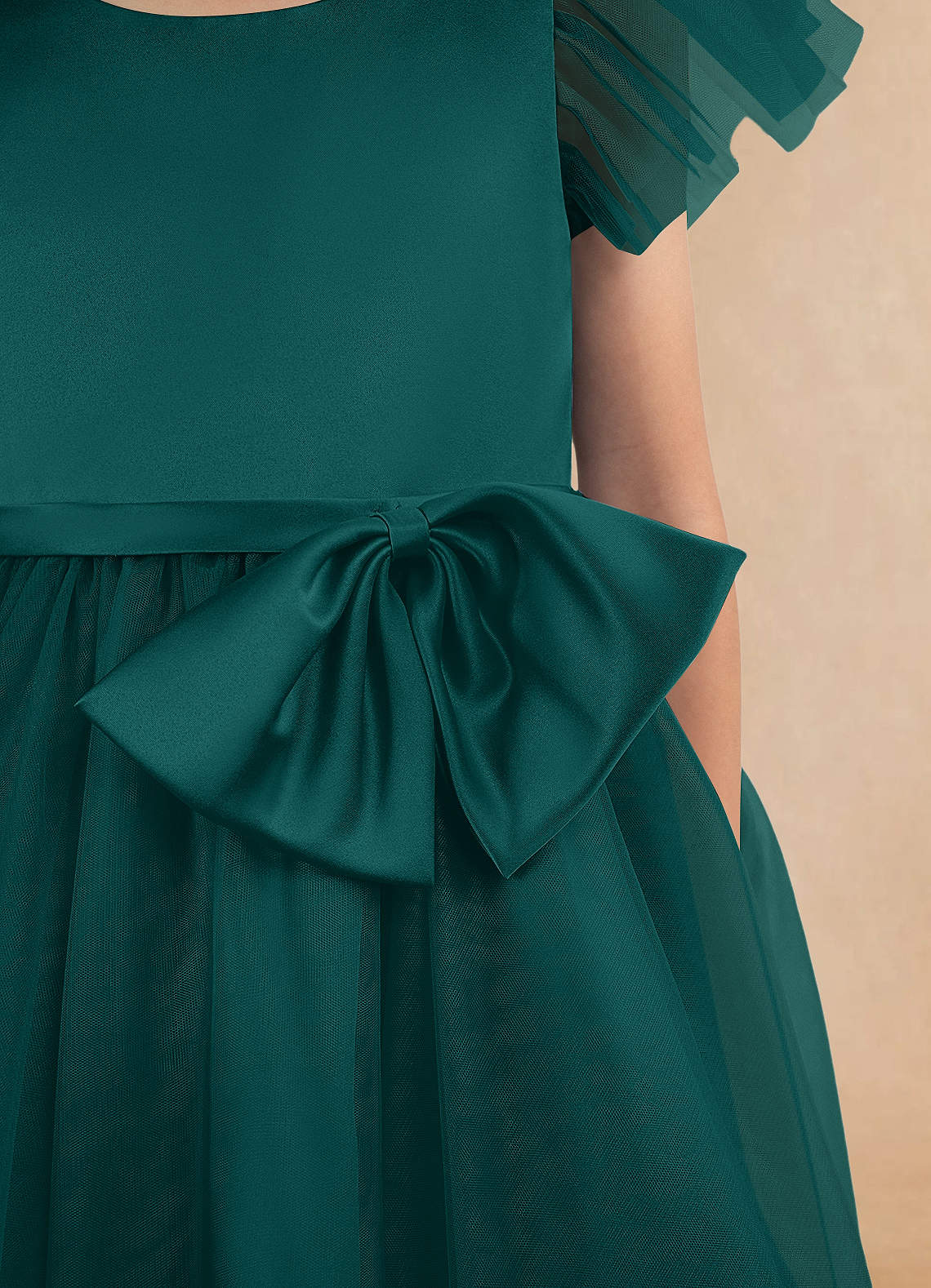 Peacock Azazie Midna Peacock A-Line with Sleeves Tulle Dress | Azazie