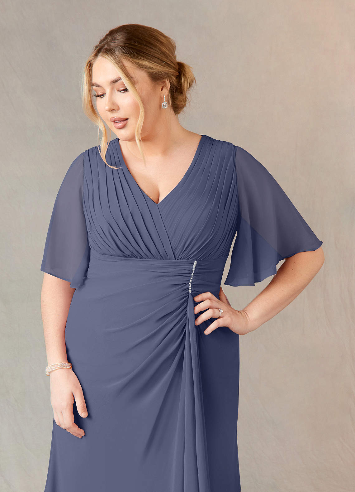 Stormy Azazie Carson Stormy A-Line V-Neck Lace Chiffon Dress | Azazie