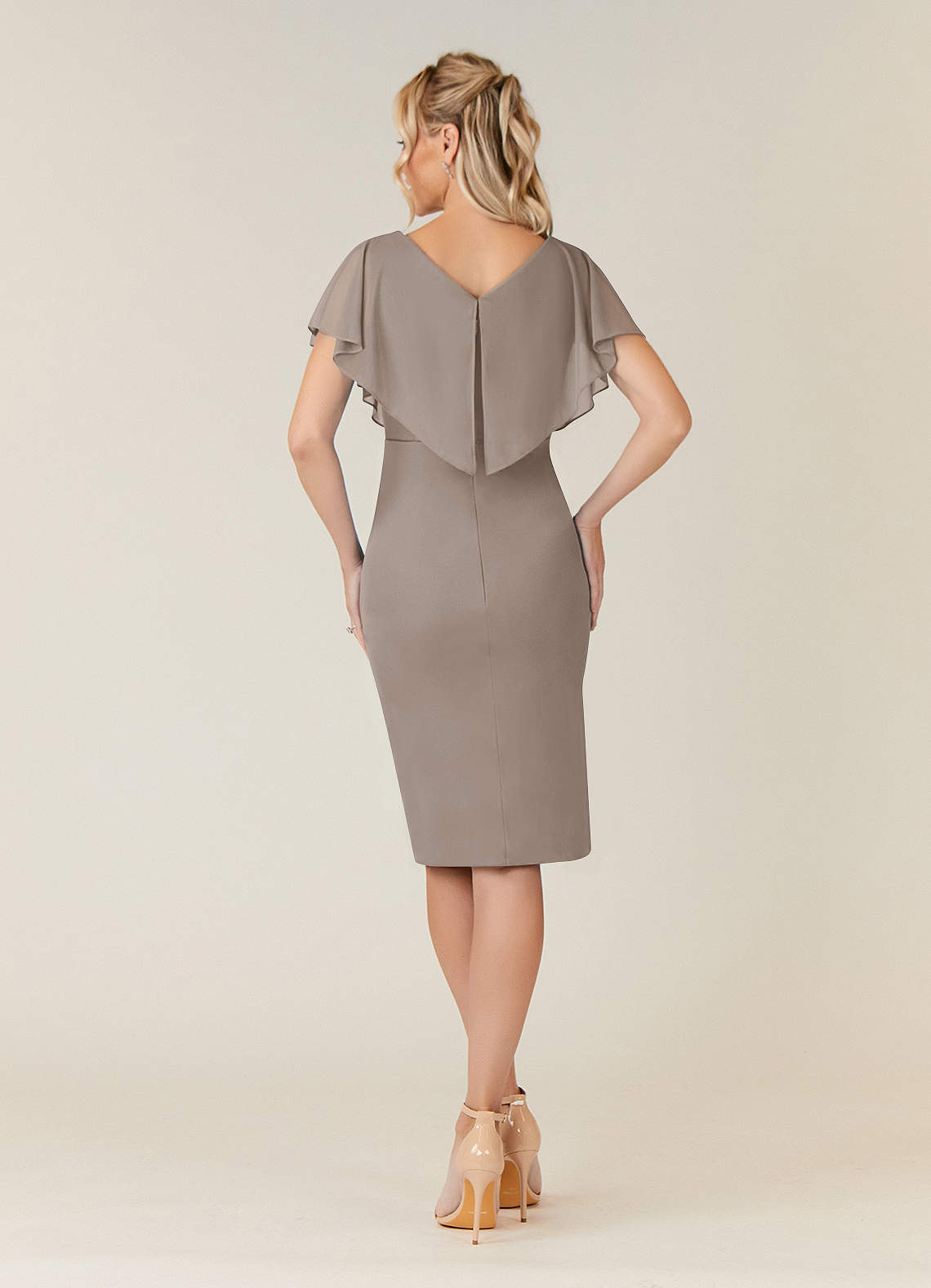 Azazie Waverly Taupe Sheath Pleated Mesh Dress Mother Of The Bride