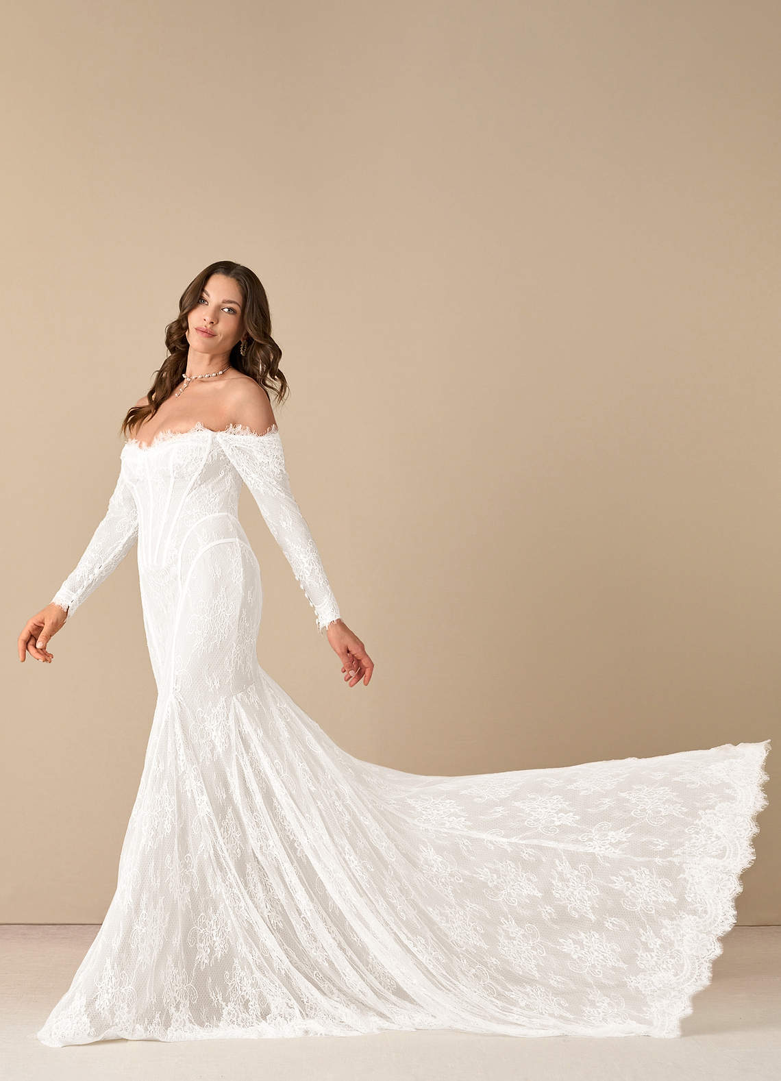 Diamond White Azazie Katherine Mermaid Off the Shoulder Tulle Chapel ...