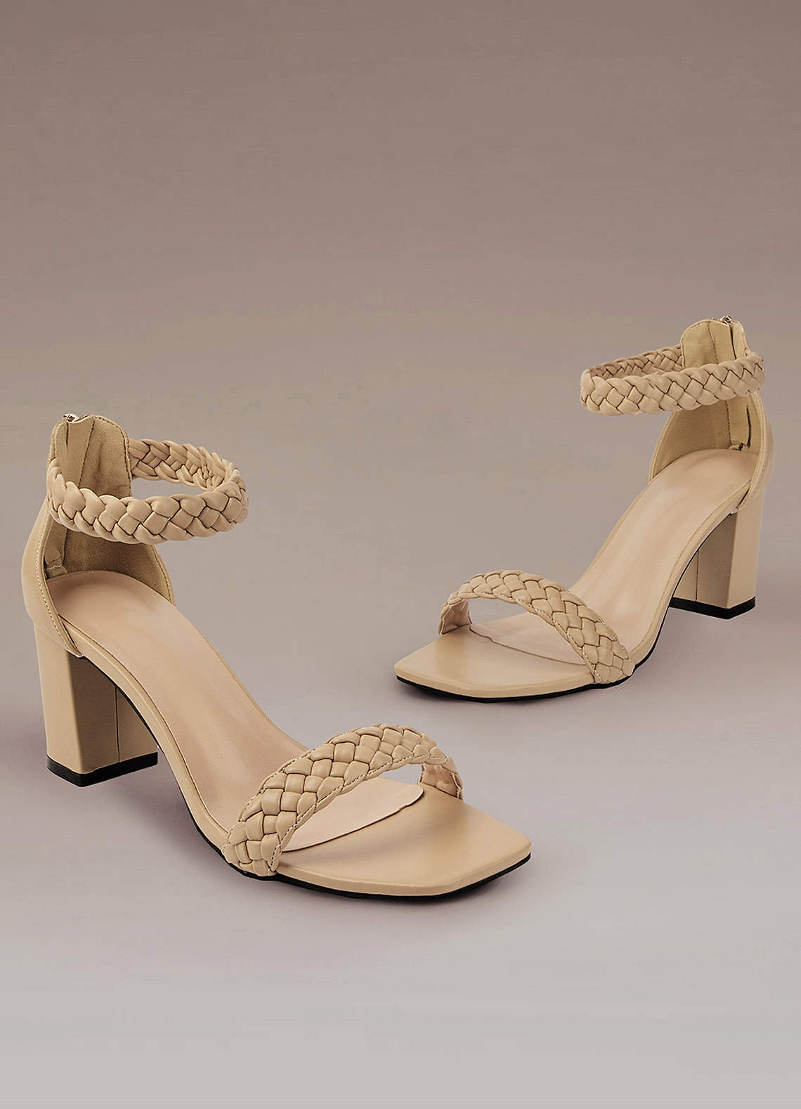Apricot Woven Zipper Block Heels | Azazie