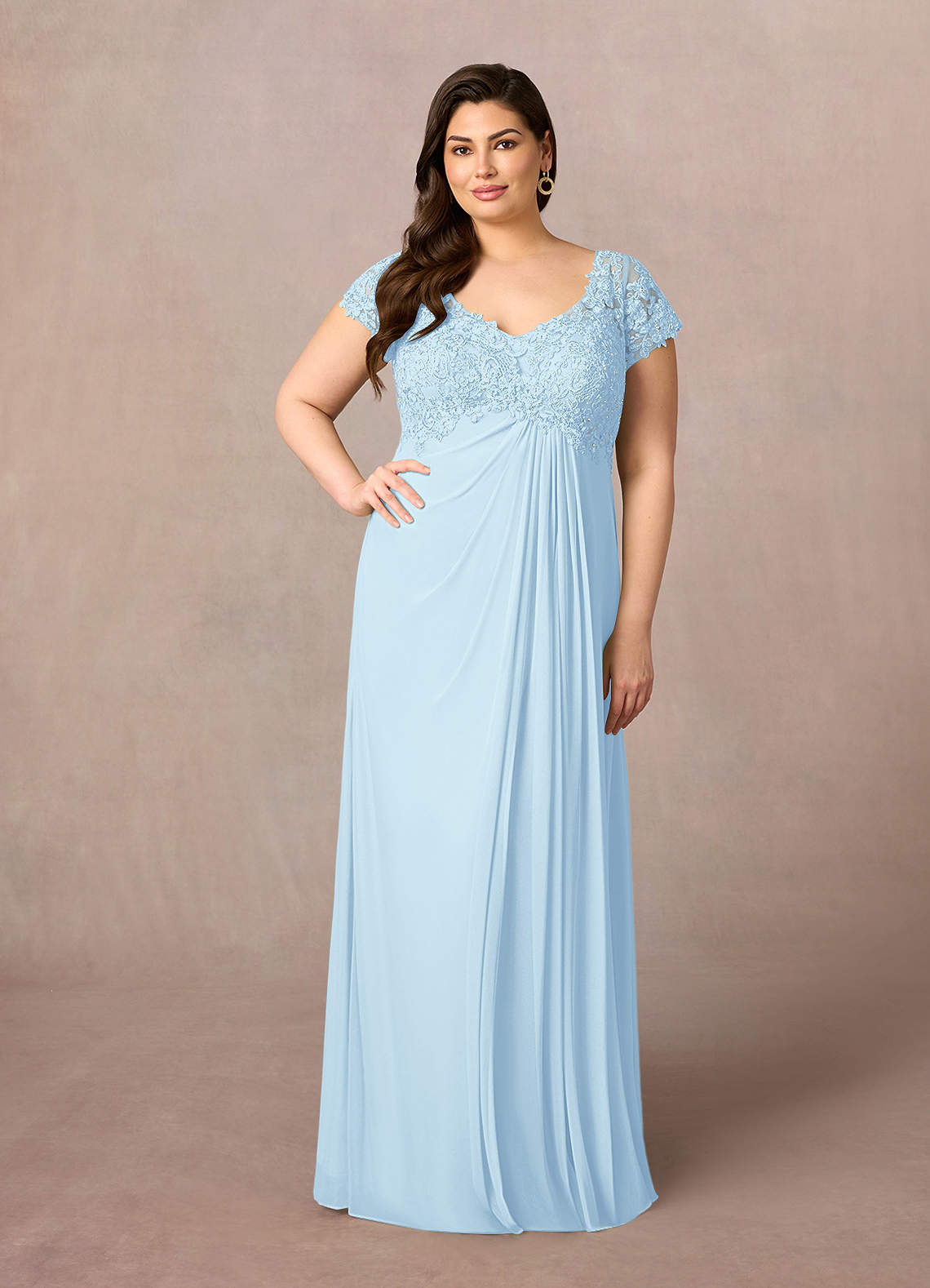 Sky Blue Azazie Macy A-Line V-Neck Sequin Lace Lace Floor-Length Dress ...