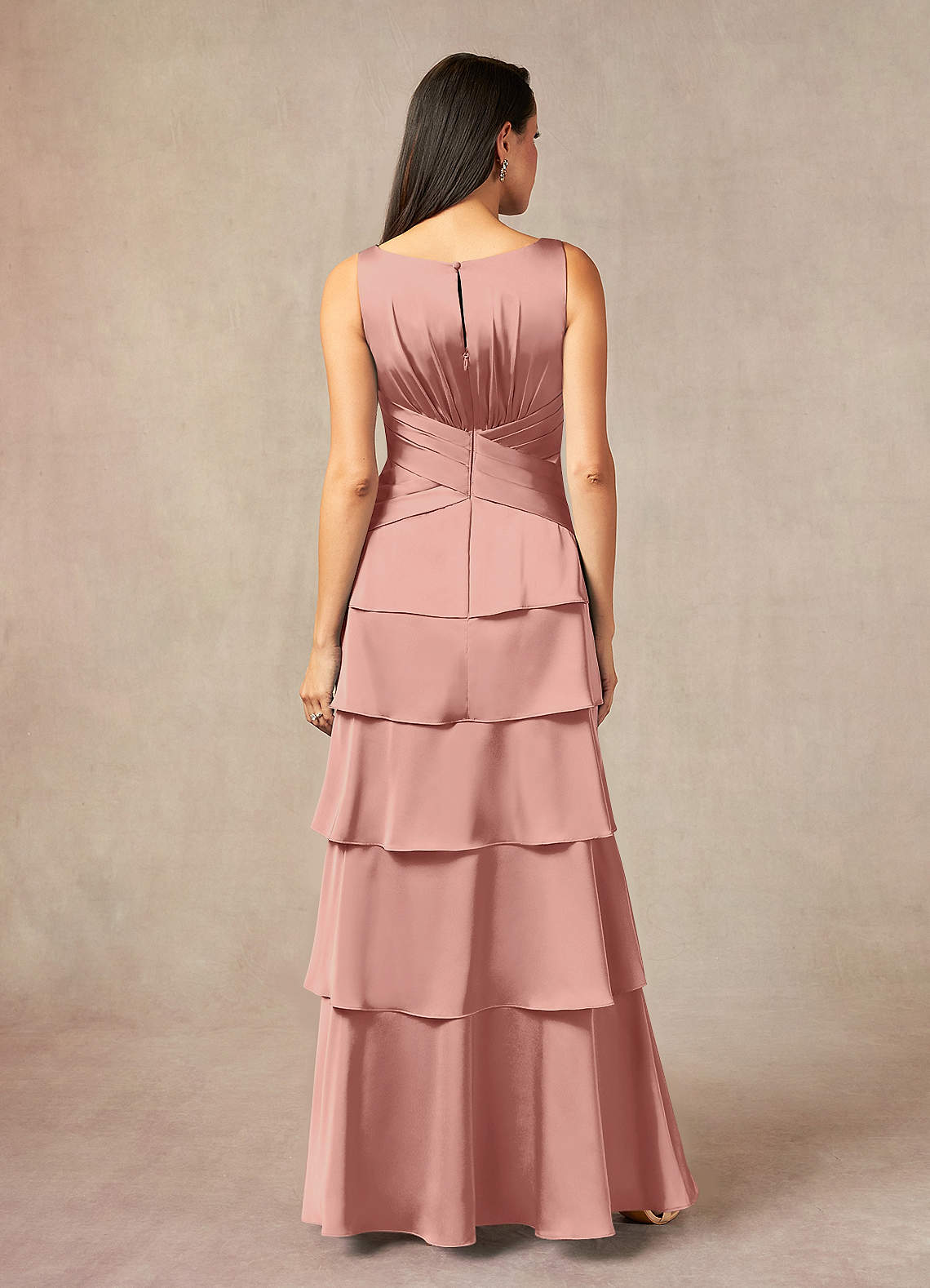 Azazie Viola Rosette A-Line Pleated Stretch Satin Dress | Azazie