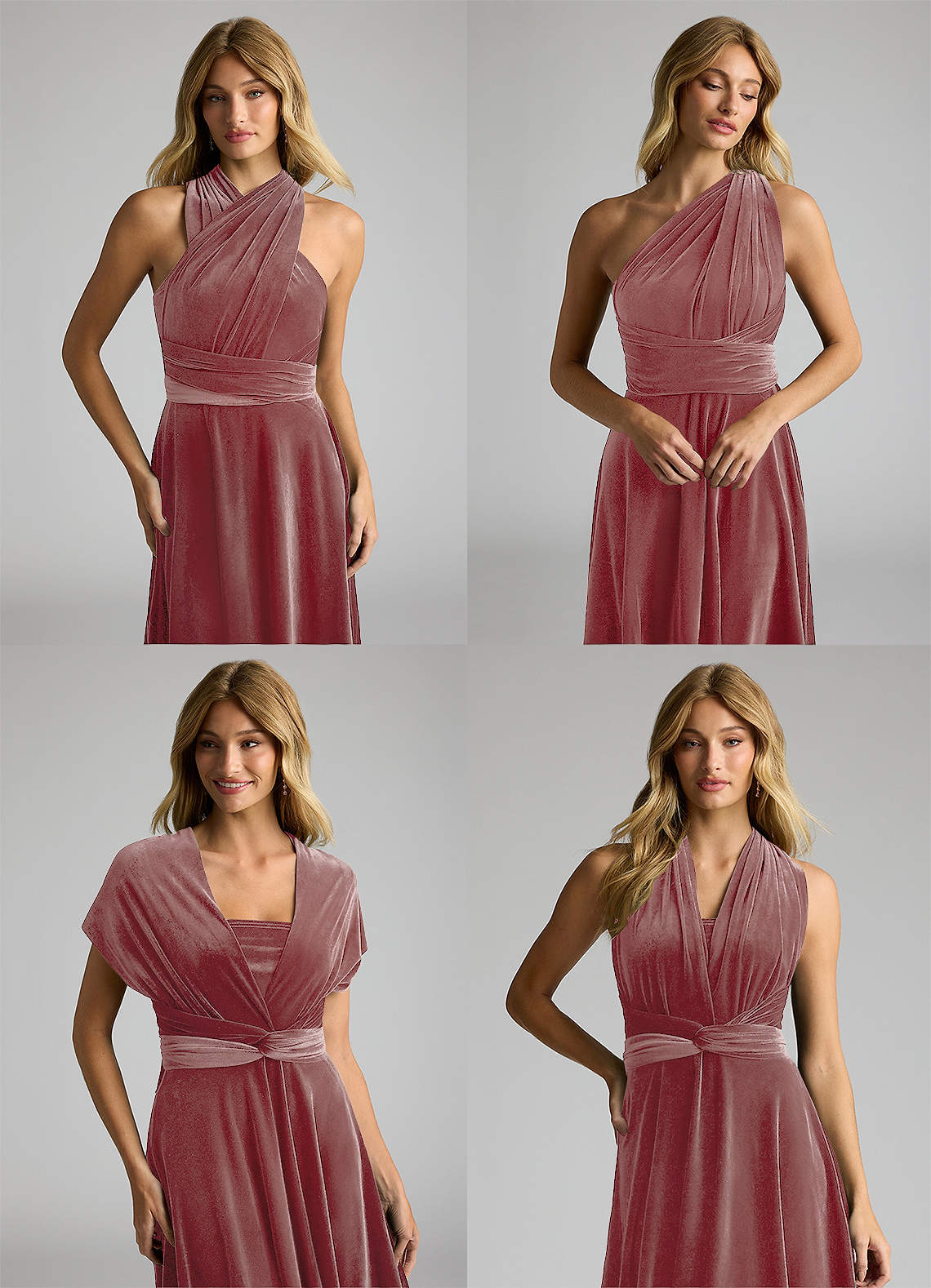 Rose Latte Azazie Infinity Velvet Wrap Knee Length A-Line Dress ...