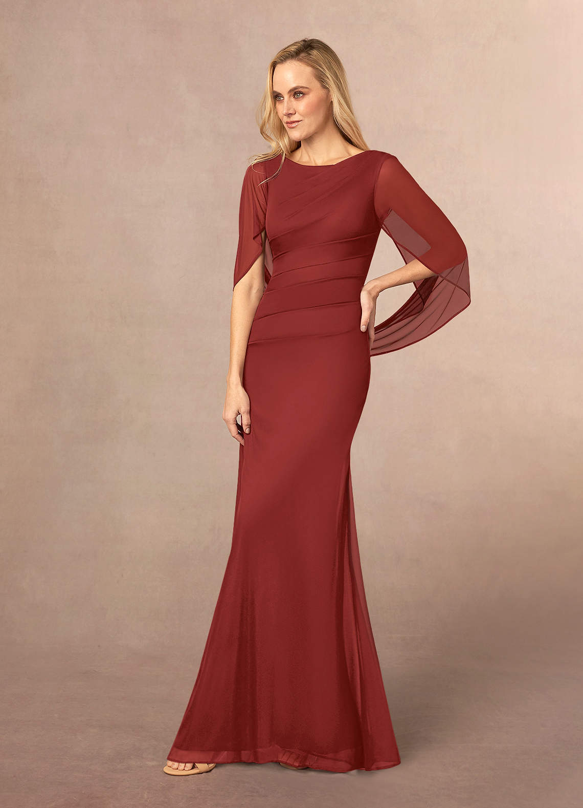 Rust Azazie Belladonna Rust Mermaid Scoop Pleated Mesh Dress | Azazie