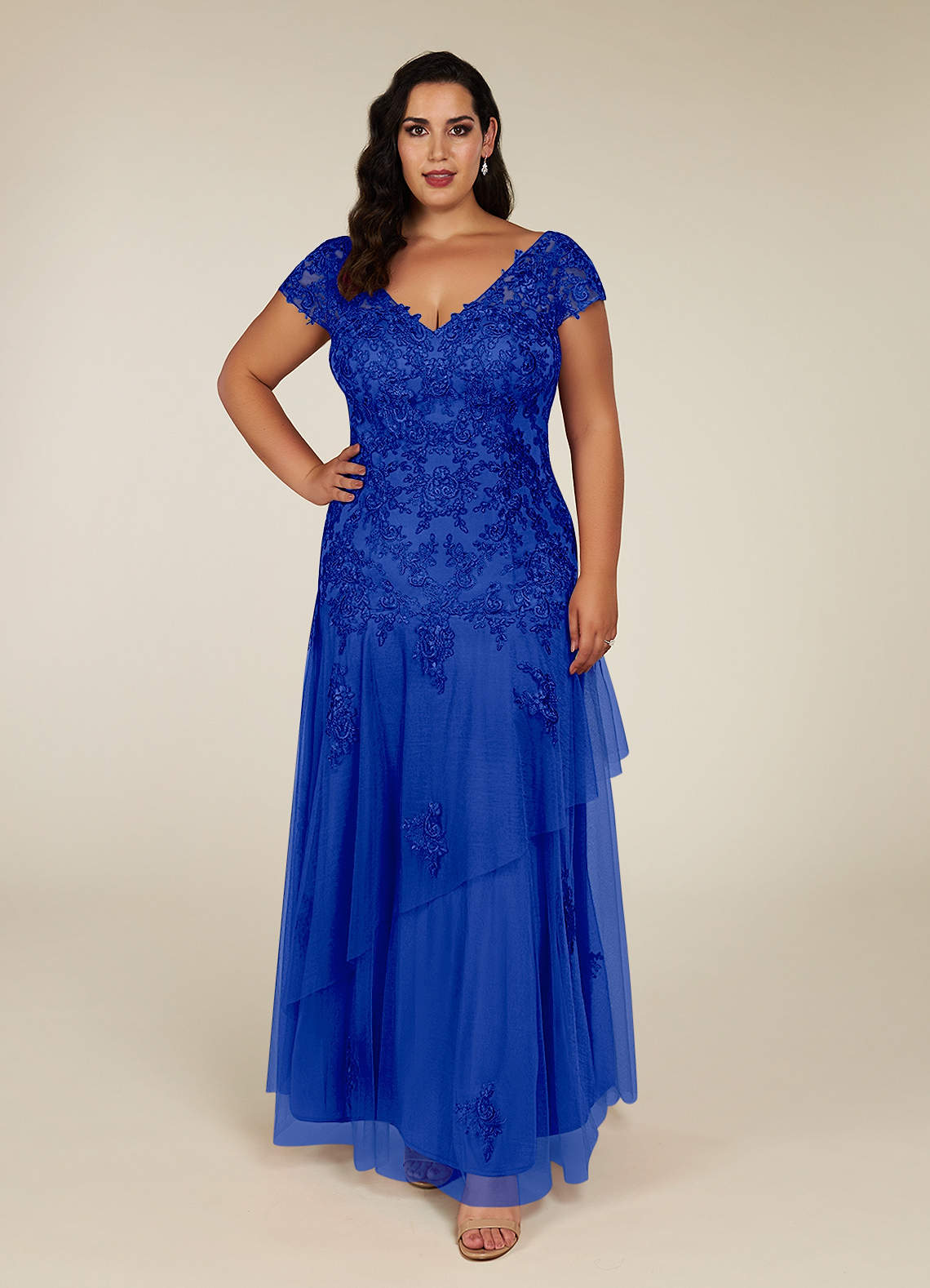 Royal Blue Azazie Romy Royal Blue Mermaid V-Neck Sequins Tulle Dress ...