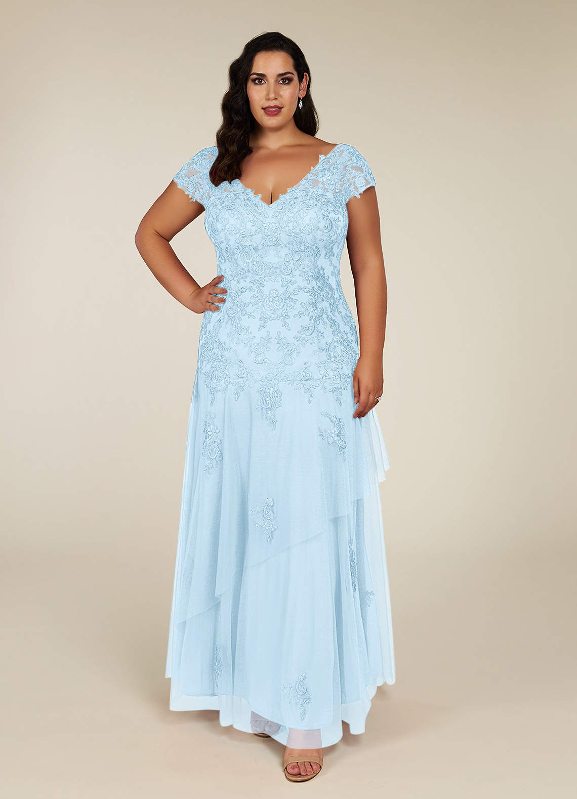 Sky Blue Azazie Romy Mermaid V-Neck Sequins Tulle Floor-Length Dress ...