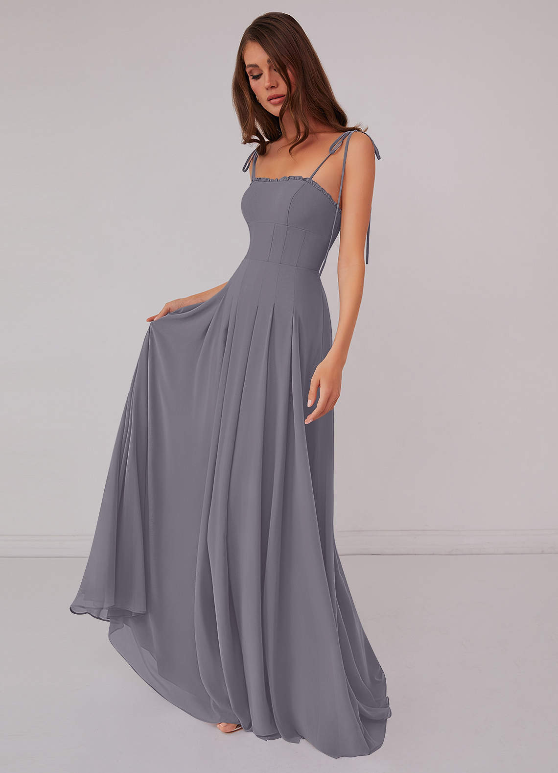Shadow Box Pleated Chiffon A-Line Dress Bridesmaid Dresses | Azazie