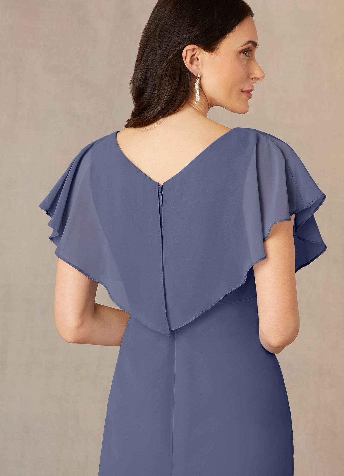 Stormy Azazie Julia Stormy Sheath V-Neck Pleated Chiffon Dress | Azazie