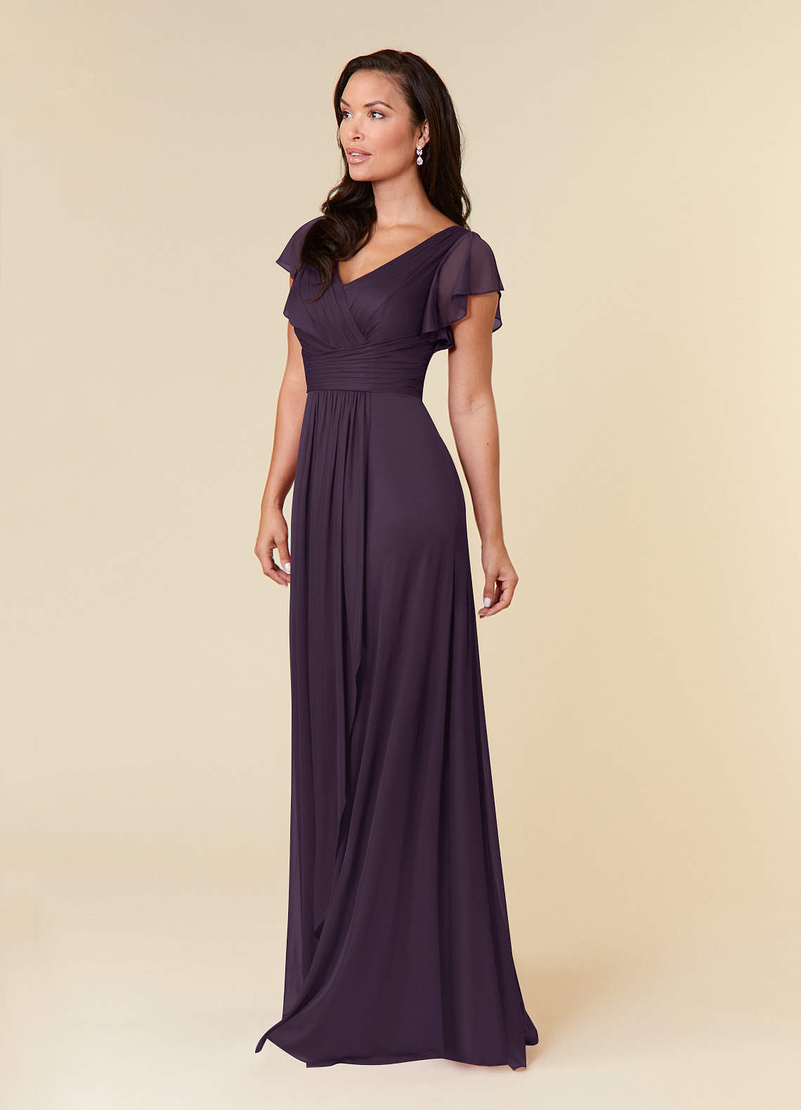 Azazie Reneya Plum A-Line Pleated Mesh Dress | Azazie