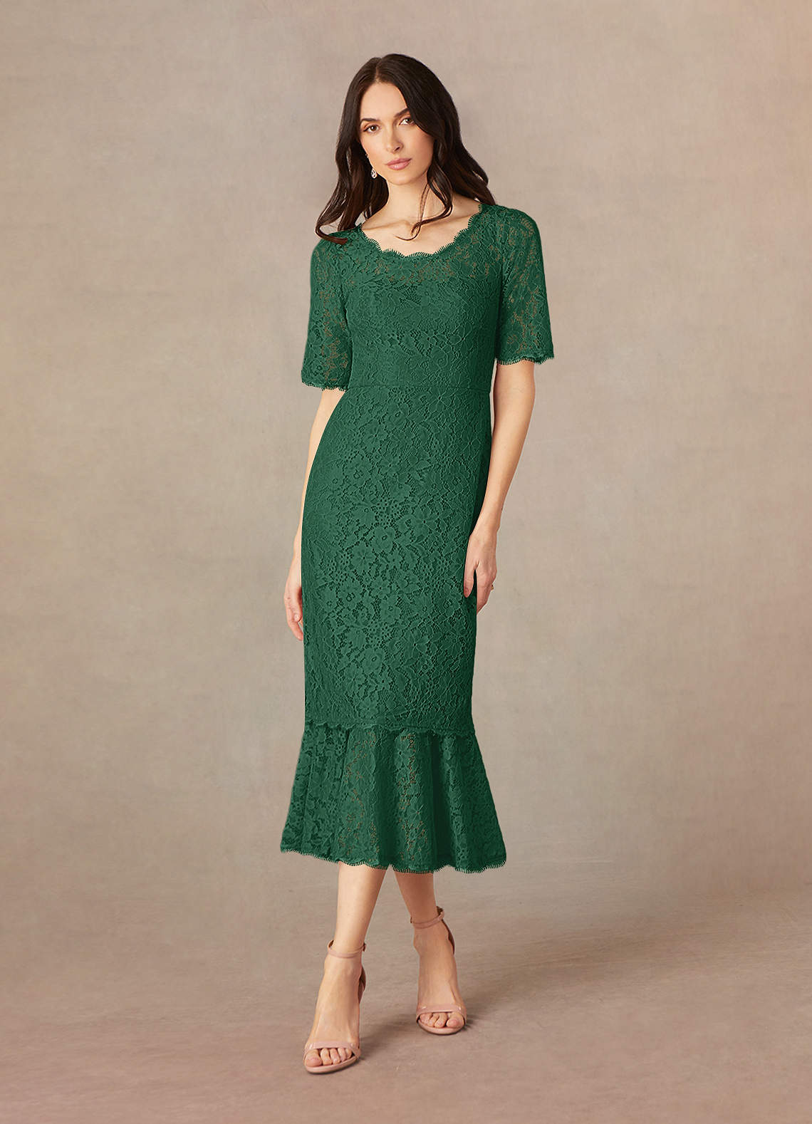 Azazie Lisa Dark Green Mermaid Lace Dress | Azazie