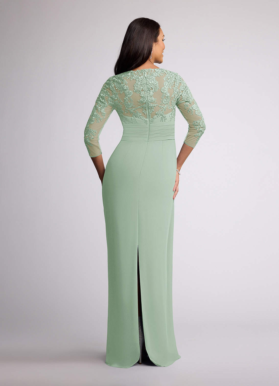 Azazie Joan Agave Sheath V-Neck Lace Chiffon Dress | Azazie