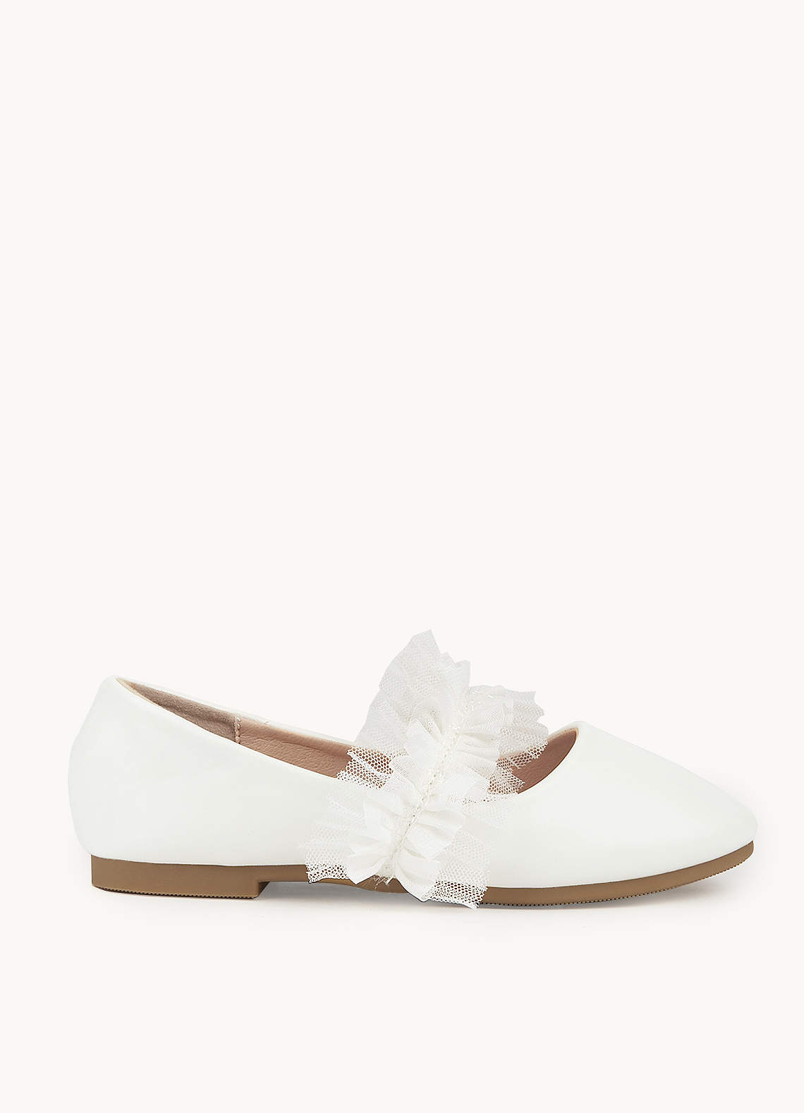 White Ruffle Strap Girl's Flat Shoes | Azazie
