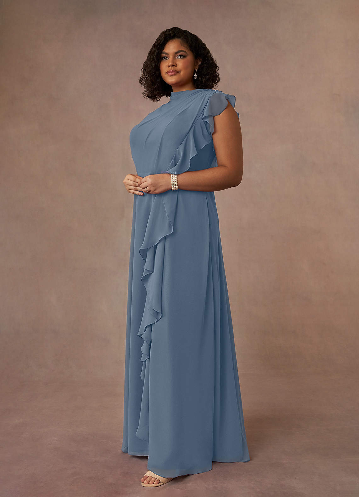 Azazie Narine Twilight A-Line High Neckline Pleated Chiffon Dress | Azazie
