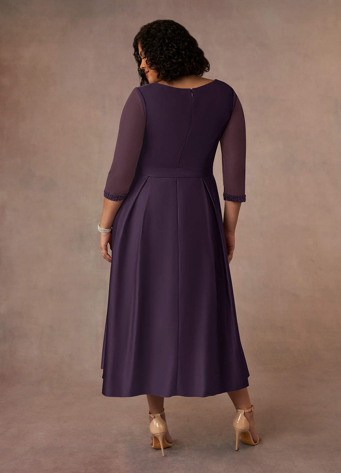 Azazie Maritza Plum A-Line Pleated Matte Satin Dress | Azazie