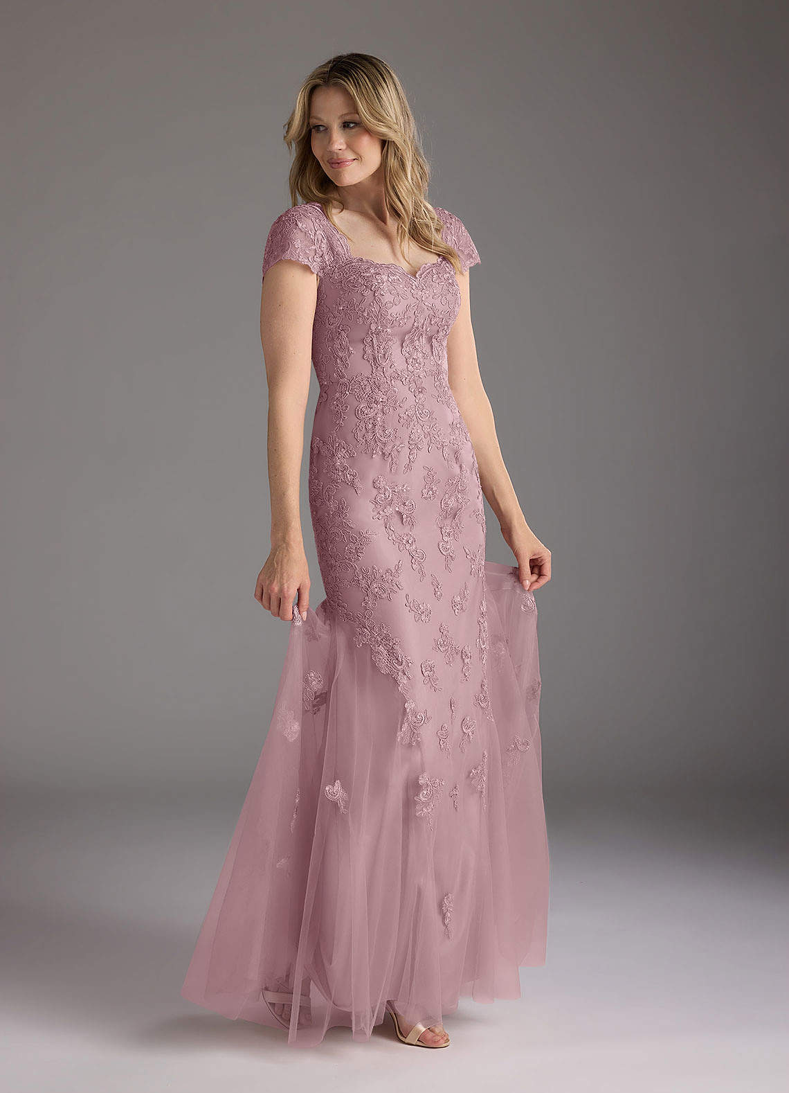 Azazie Marbella Dusty Rose Mermaid Queen Anne Sequins Lace Dress | Azazie