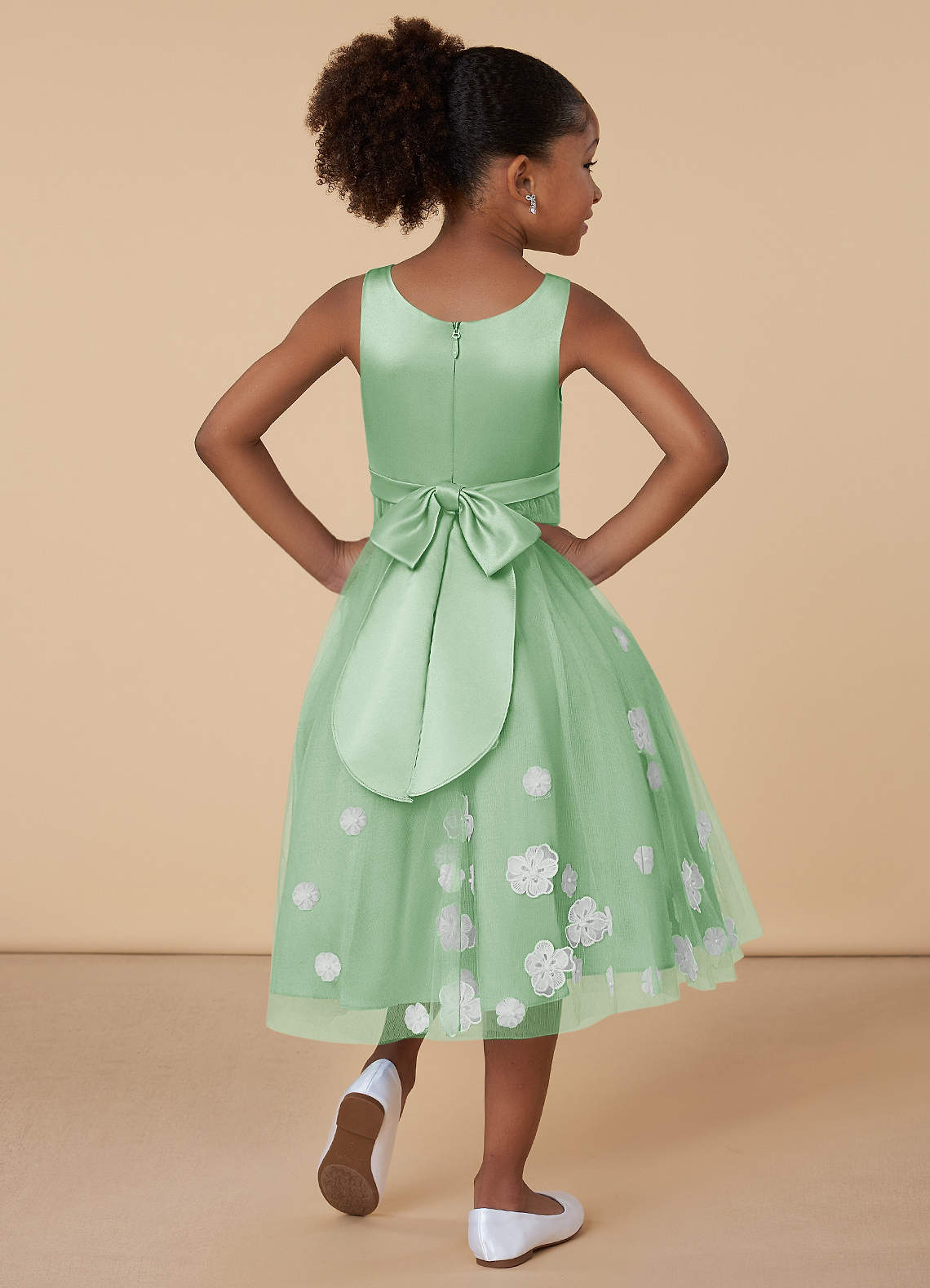 Dusty Sage Azazie Minny A-Line Lace Tulle Tea-Length Dress | Azazie