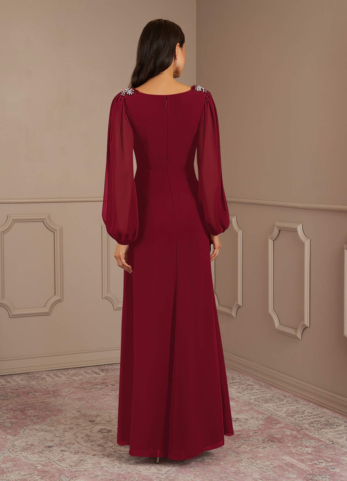 Azazie Gypsy Burgundy A-Line V-Neck Sequins Chiffon Dress | Azazie