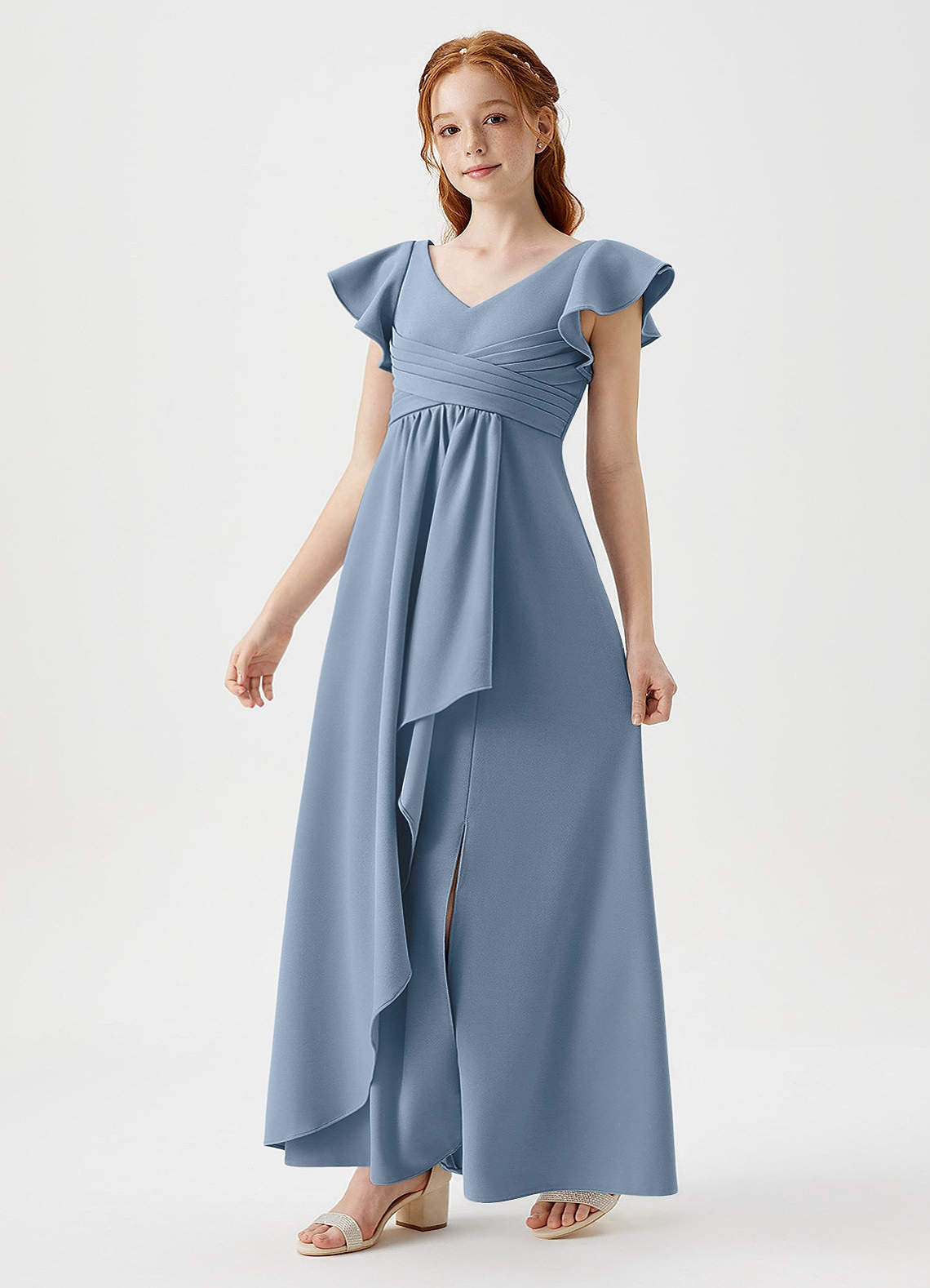 Azazie Omari Junior Bridesmaid Dress in Dusty Blue | Azazie