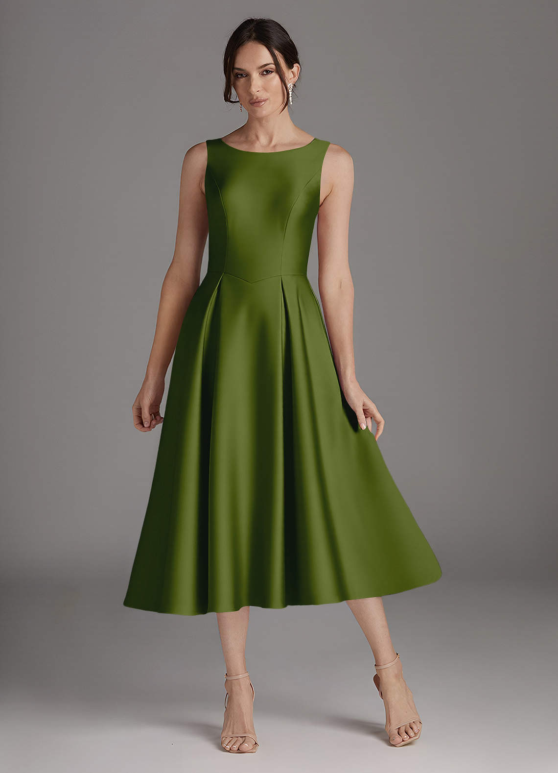 Azazie Fulton Juniper A-Line Pleated Stretch Satin Dress | Azazie