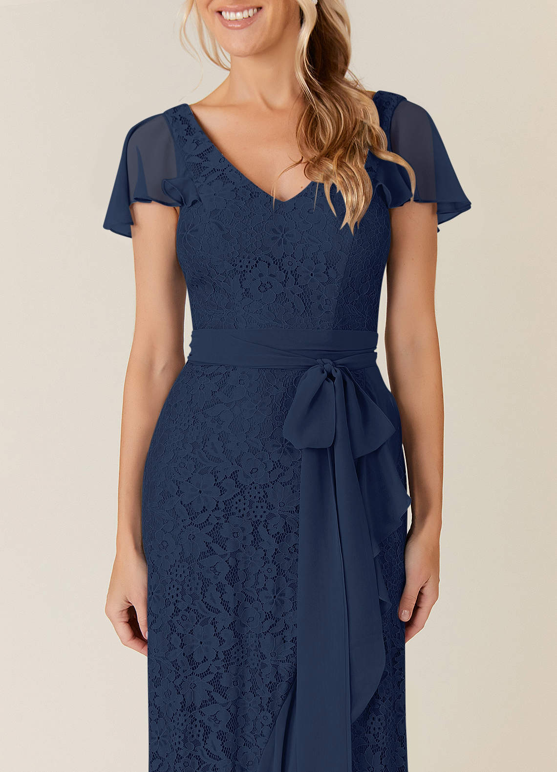 Dark Navy Azazie Knox A-Line V-Neck Chiffon Asymmetrical Dress | Azazie
