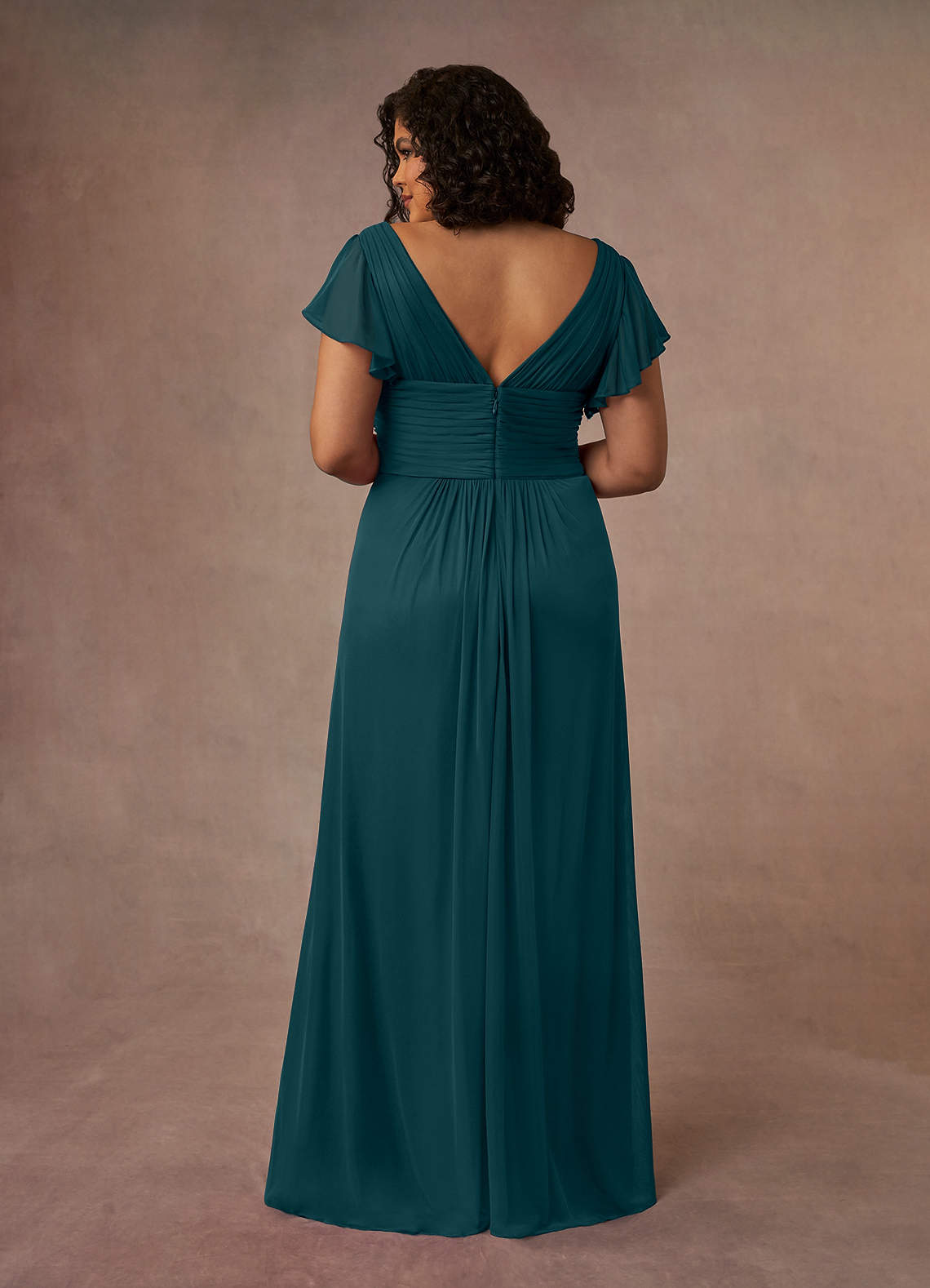 Pine Azazie Reneya A-Line Pleated Mesh Floor-Length Dress | Azazie