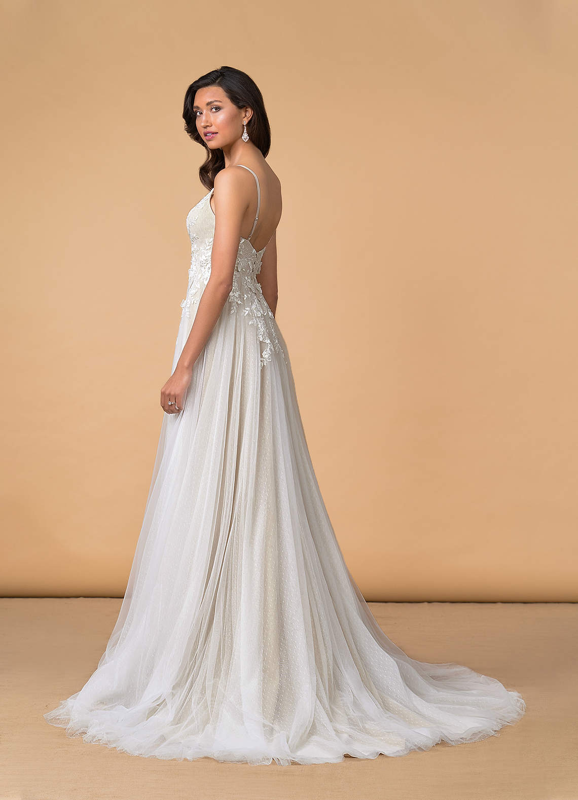 Diamond White/Nude Azazie Nikita A-Line Sequins Tulle Chapel Train ...