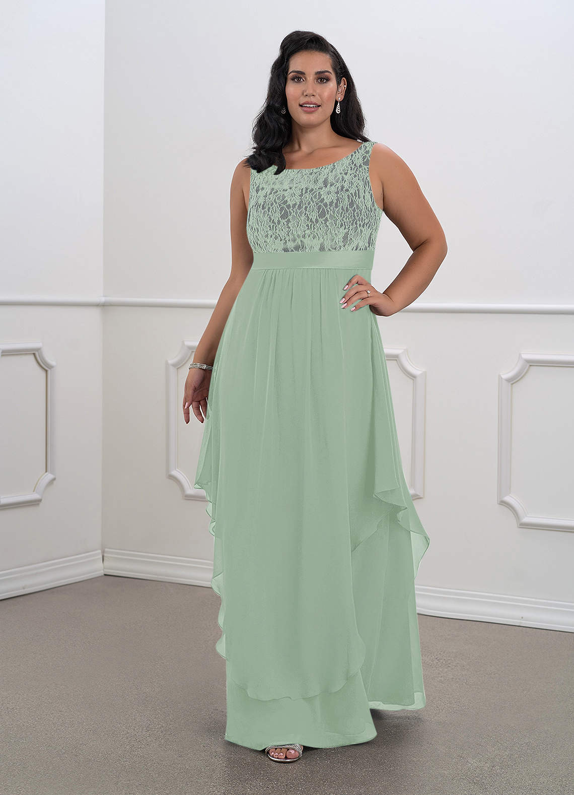 Azazie Xella Agave A-Line Lace Chiffon Dress | Azazie