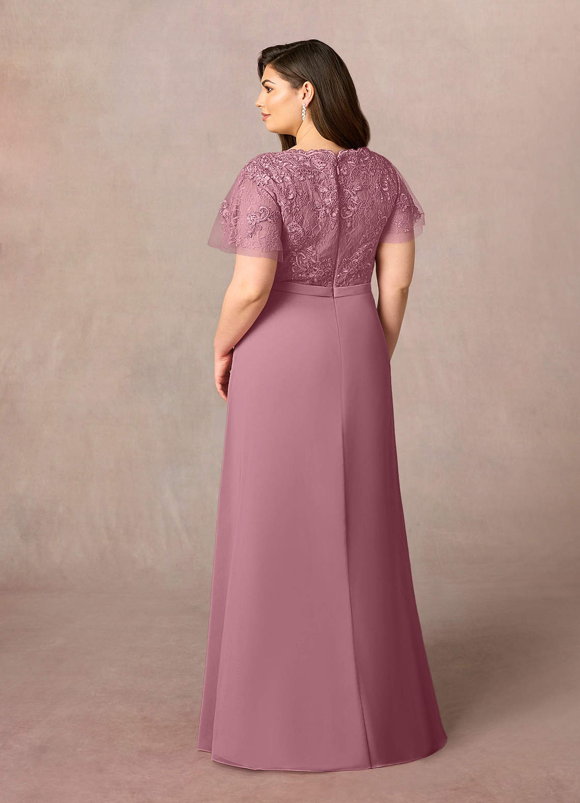 Azazie Singer Vintage Mauve A-Line V-Neck Lace Chiffon Dress | Azazie