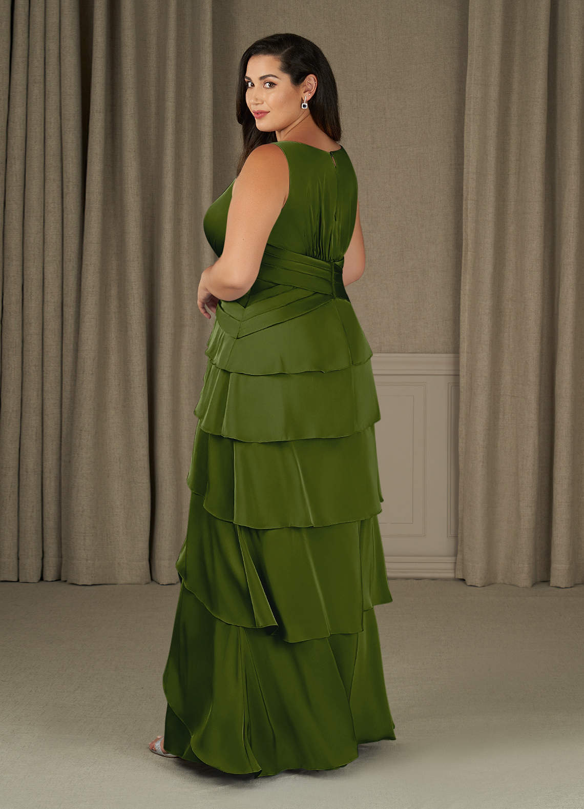 Azazie Viola Juniper A-Line Pleated Stretch Satin Dress | Azazie