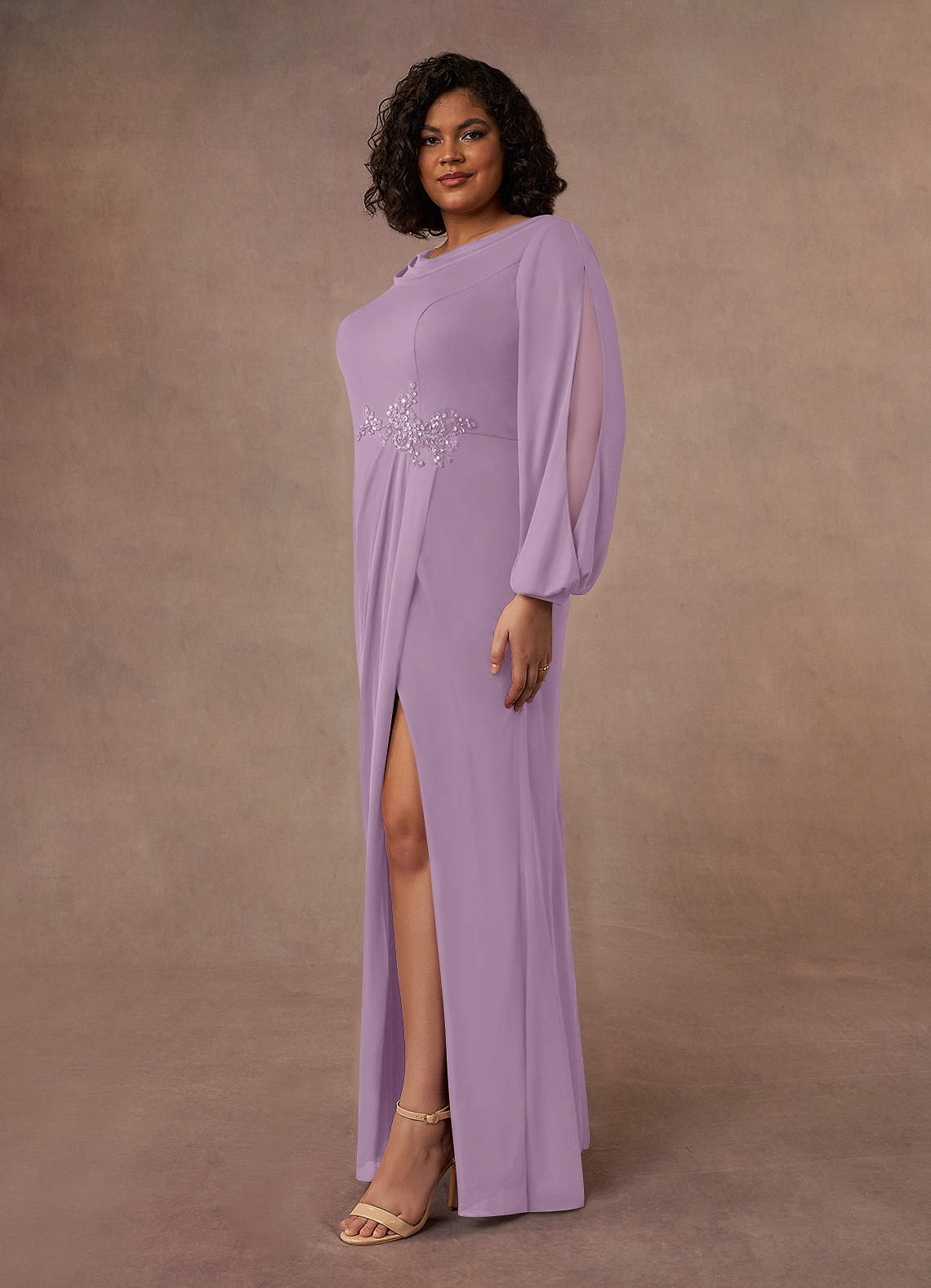 Wisteria Azazie Satasha A-Line Cowl Neckline Lace Mesh Floor-Length ...