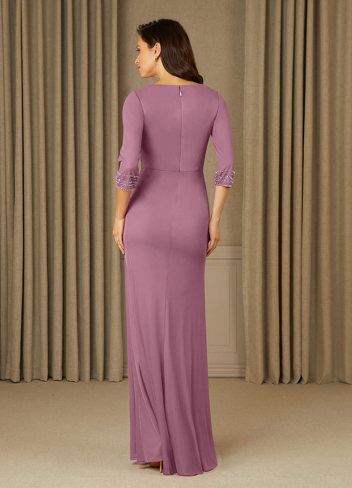 Vintage Mauve Azazie Rosena Sheath Pleated Mesh Floor-Length Dress | Azazie