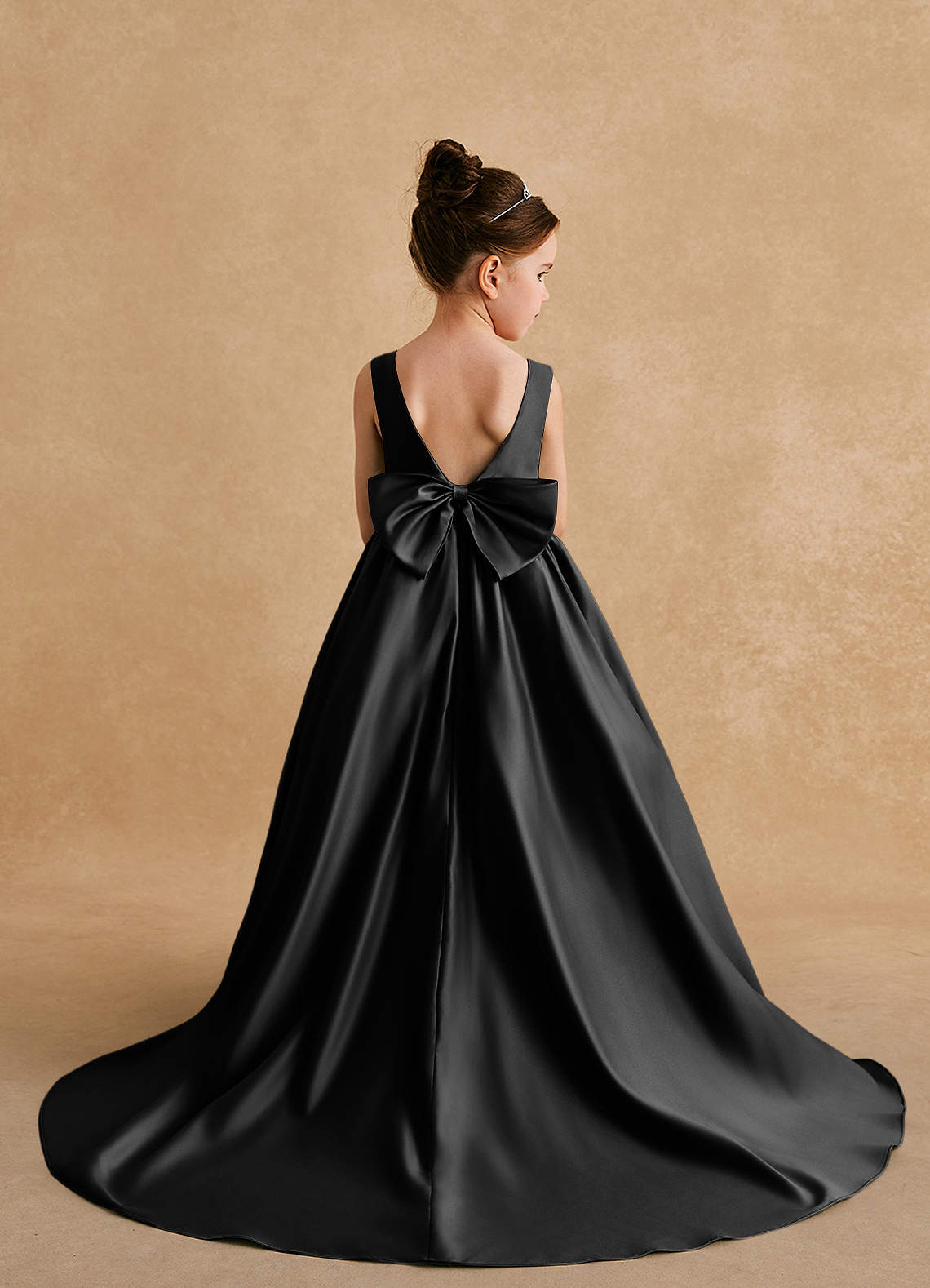 Azazie Mimia Black A-Line Bow Matte Satin Dress | Azazie