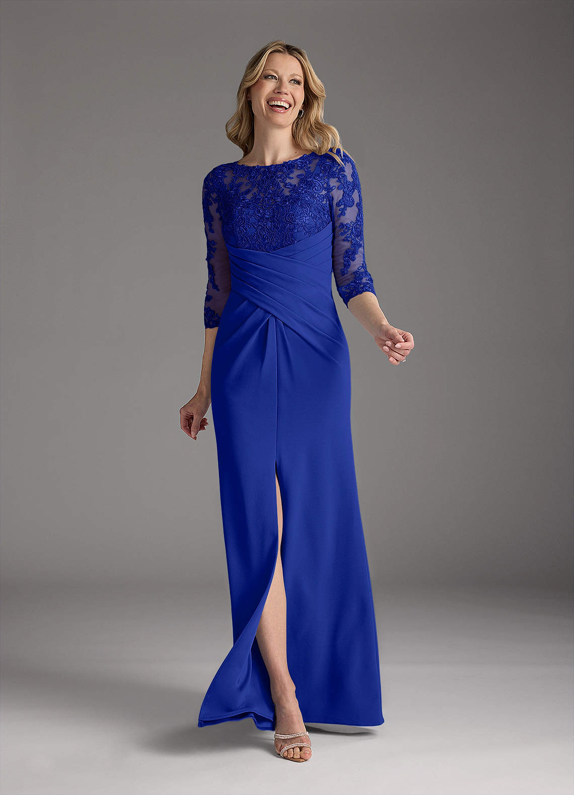 Royal Blue Azazie Margene Royal Blue Sheath Lace Stretch Crepe Dress | Azazie
